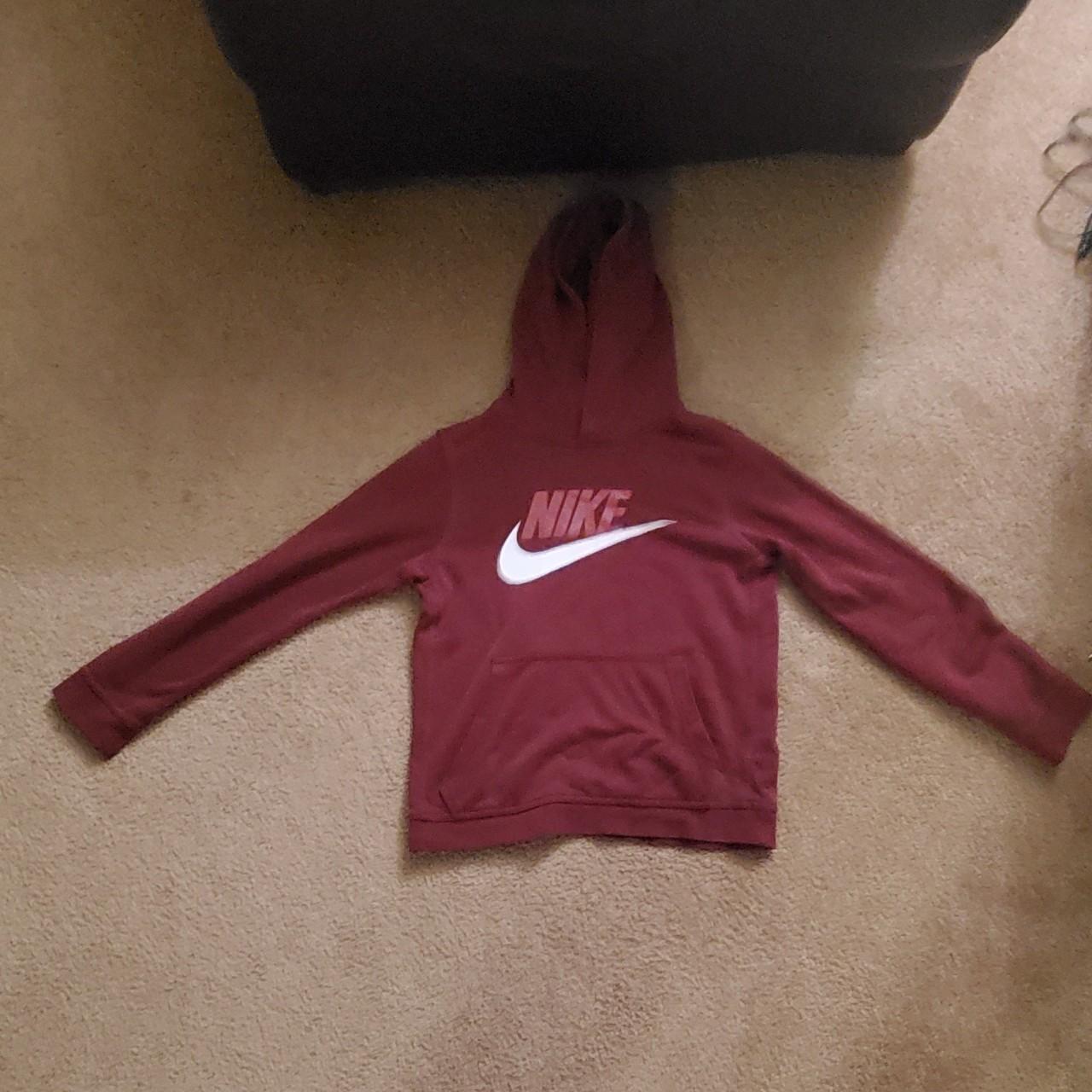 Burgundy/Maroon/Red Nike Pullover Hoodie Size: Kids L - Depop