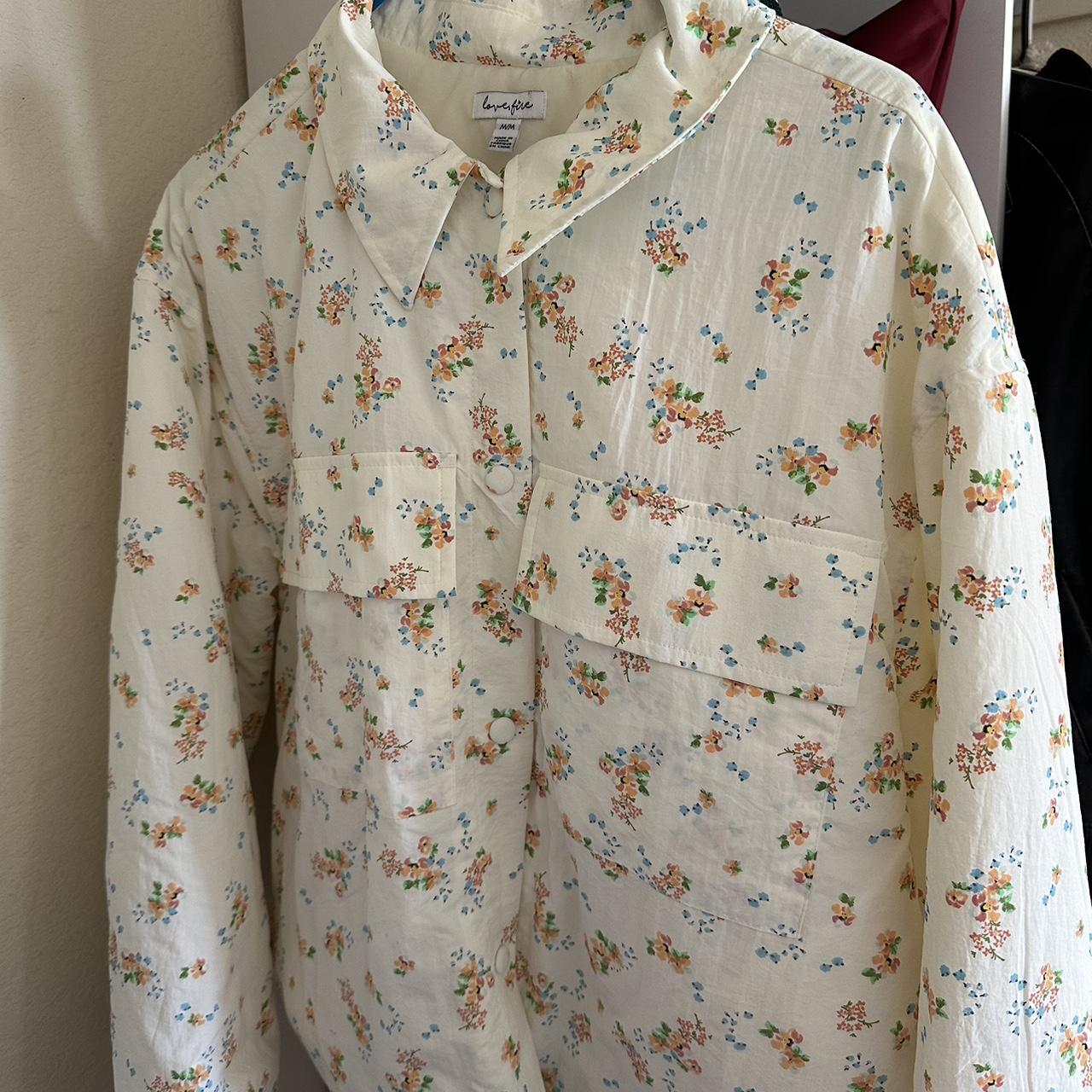 White floral lightweight jacket. Only worn once.... - Depop