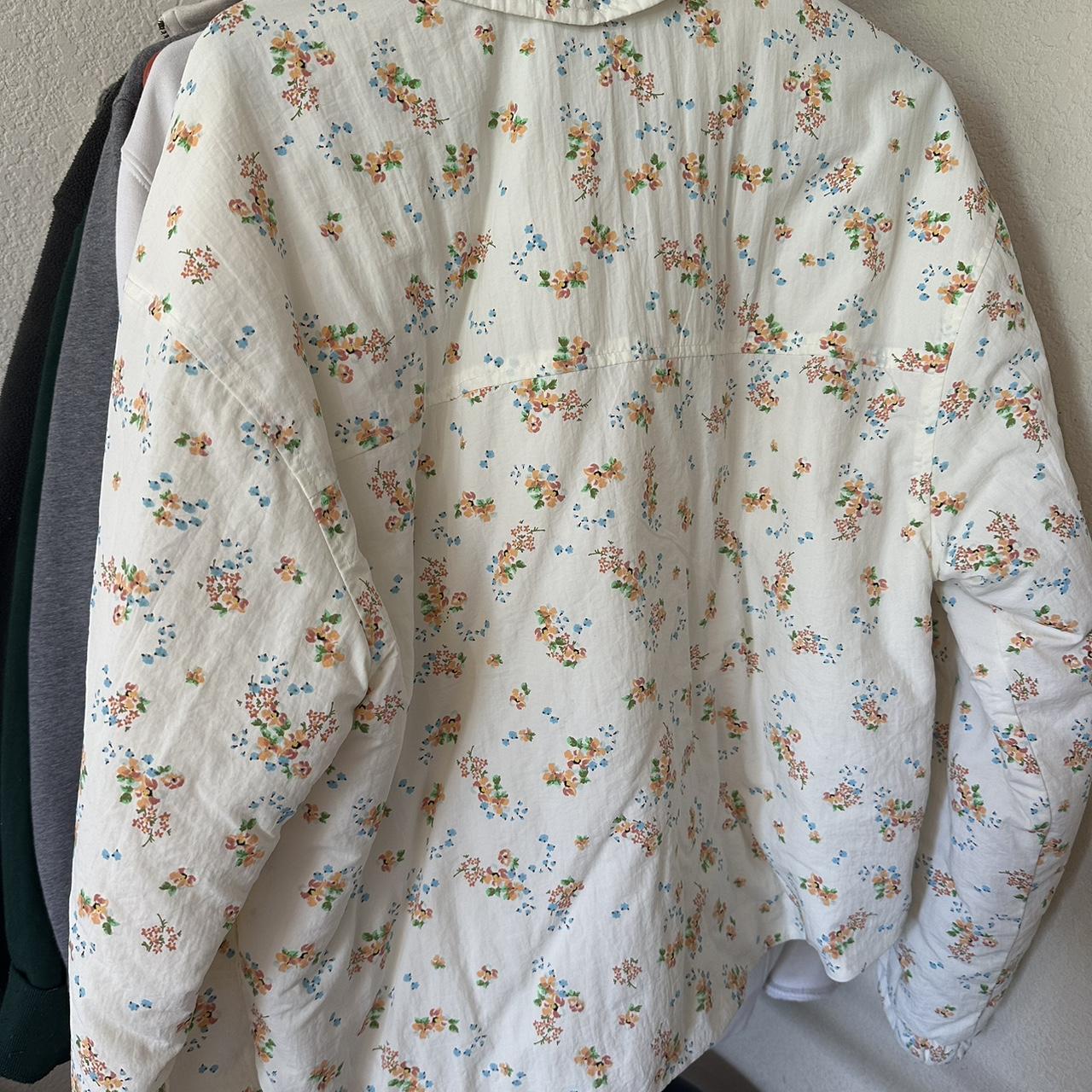 White floral lightweight jacket. Only worn once.... - Depop