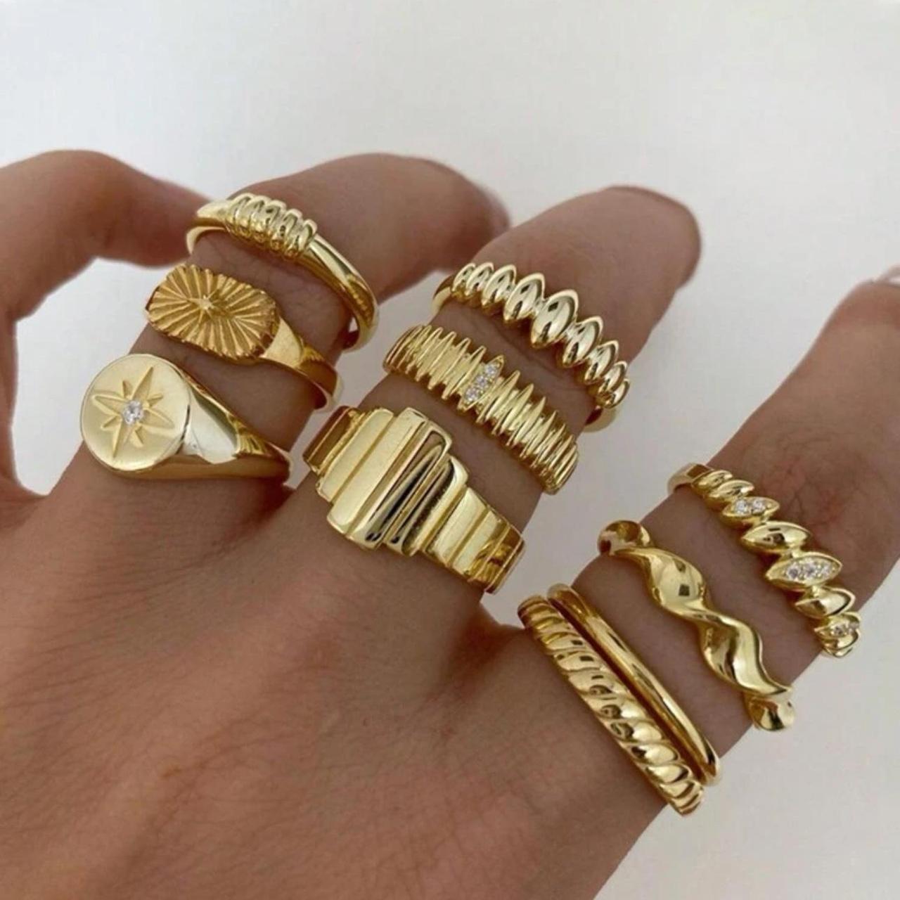 A new set of gold rings 10 pieces in a set, in a set... - Depop