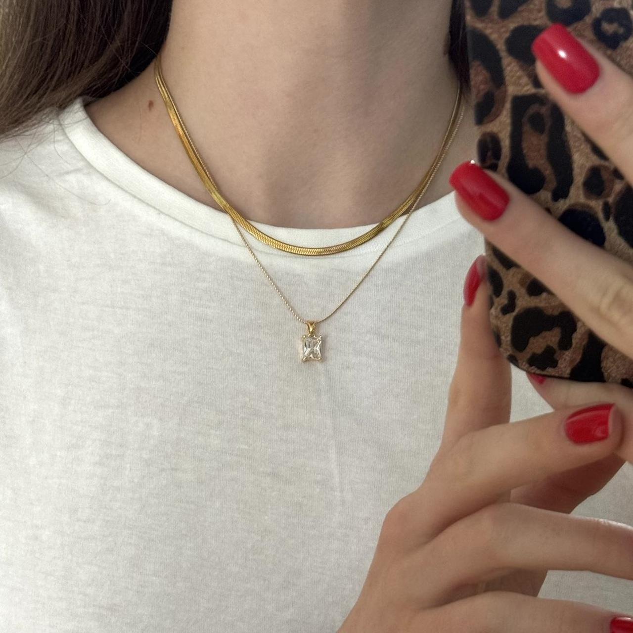 Set of 2 stylish chains , necklaces with a cubic... - Depop