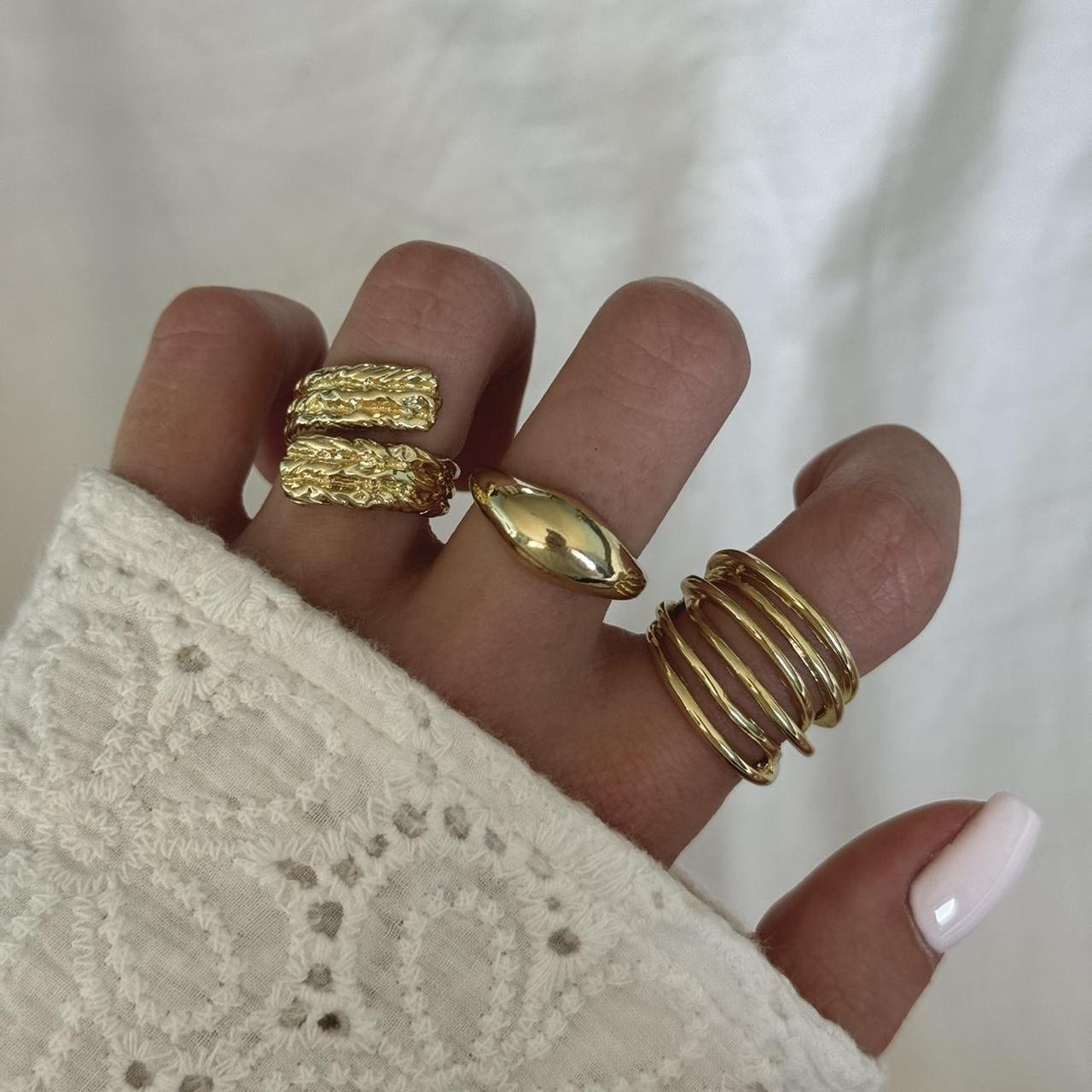 New Set of 3 massive gold rings , size fits : US 6,7,8 ️ - Depop