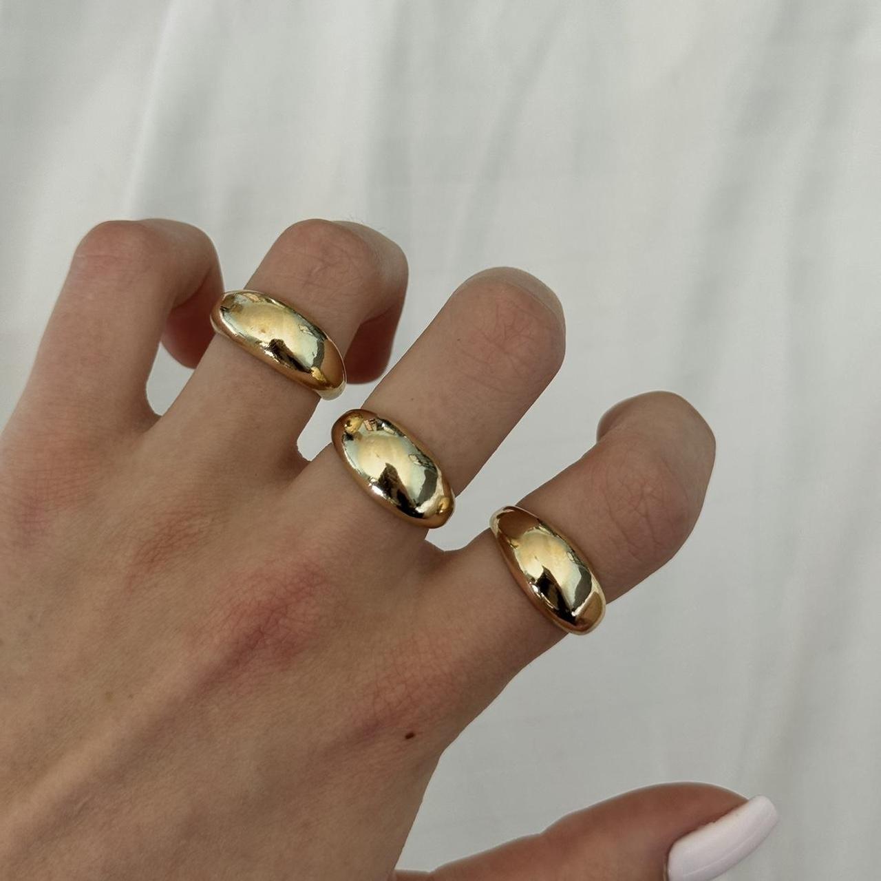 new set of 3 gold rings, the size is adjustable Fast... - Depop