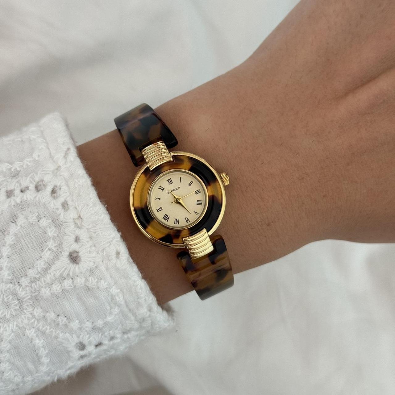 New cute gold mini watch , brown bracelet + in a... | Depop