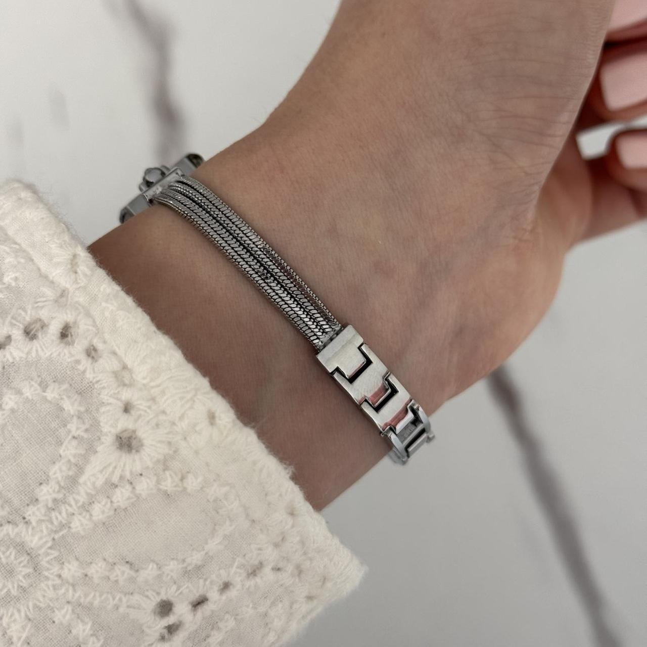 New cute silver mini watch bracelet with green and... | Depop