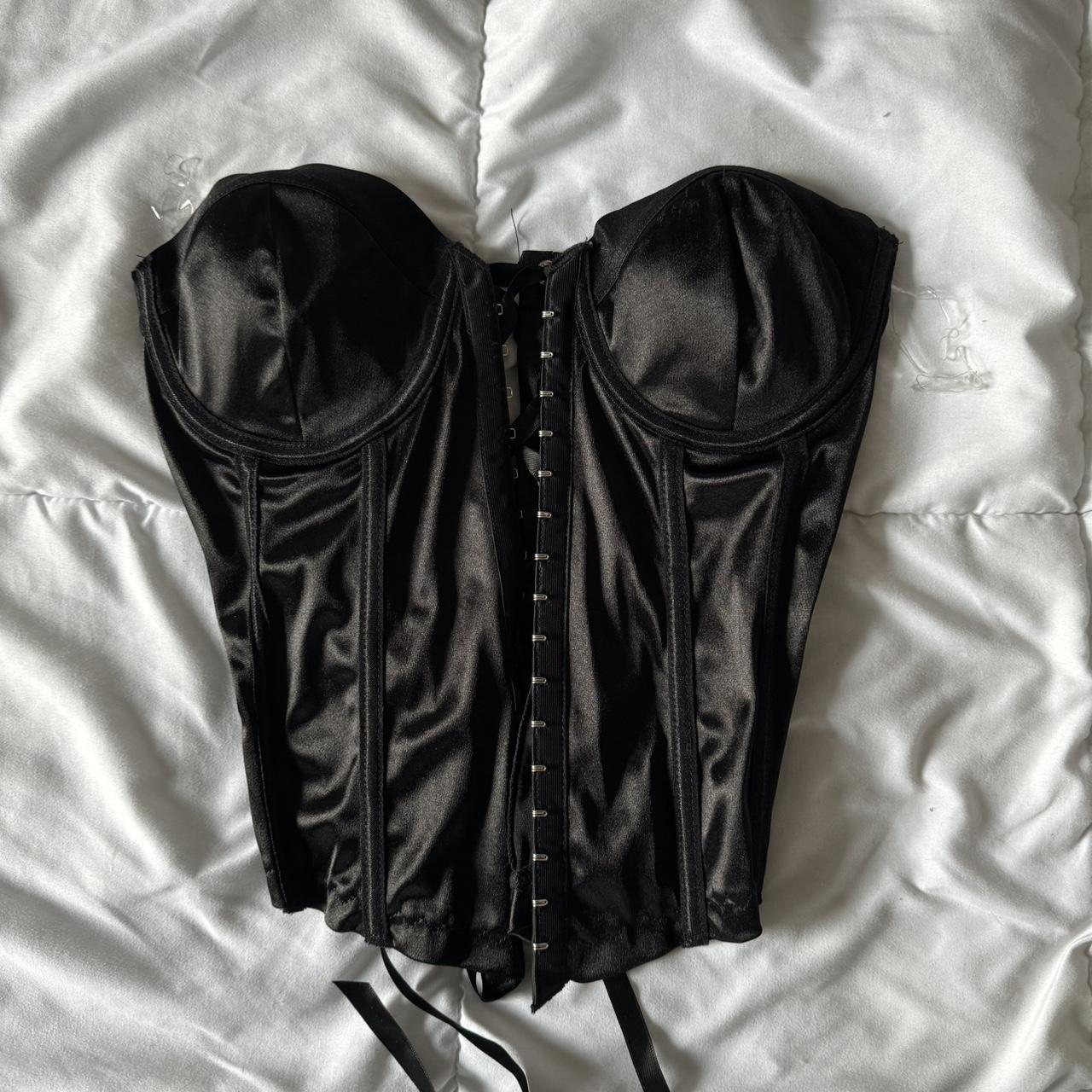 Black Corset Top (tie up back) With Cups - Depop