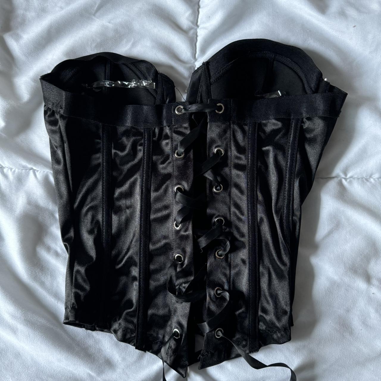 Black Corset Top (tie up back) With Cups - Depop