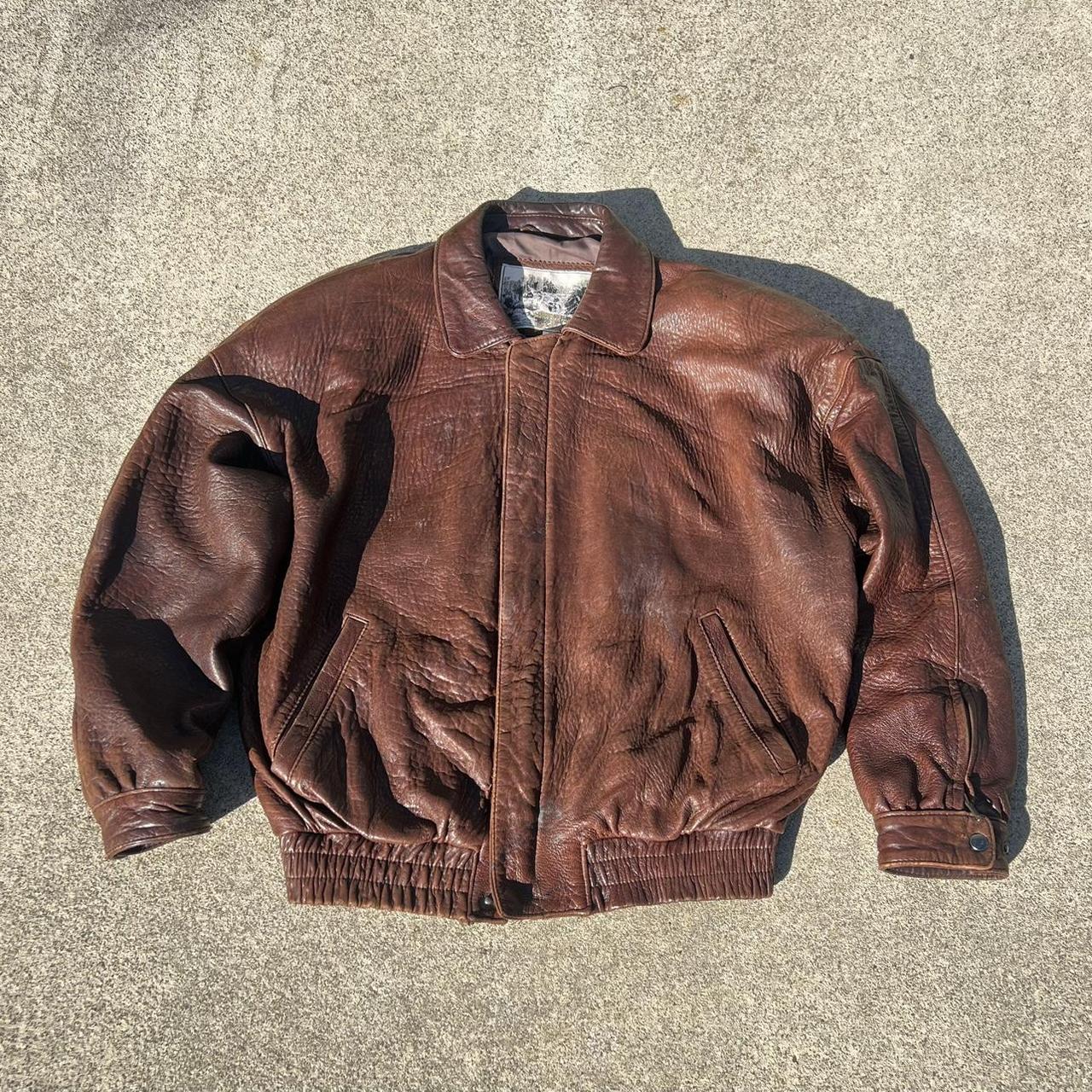 Vintage Made In Korea Brown Leather Jacket Size - S... - Depop