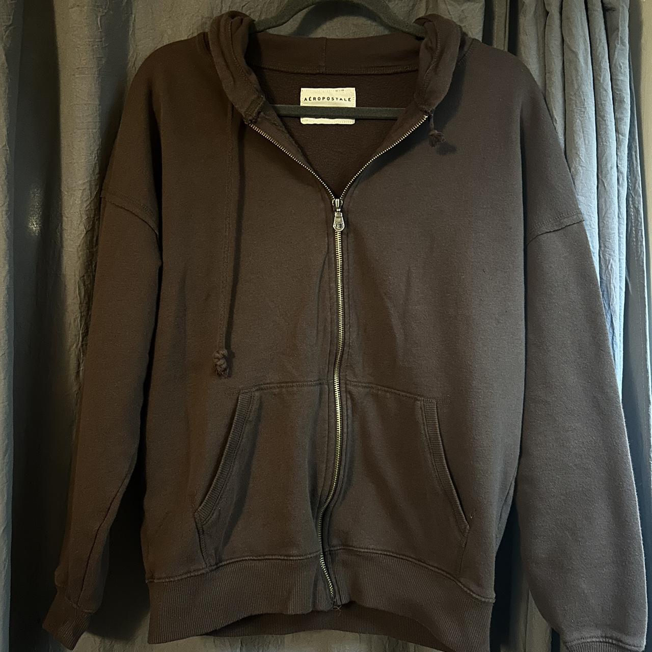 brown zip up hoodie aeropostale size small (fits... - Depop