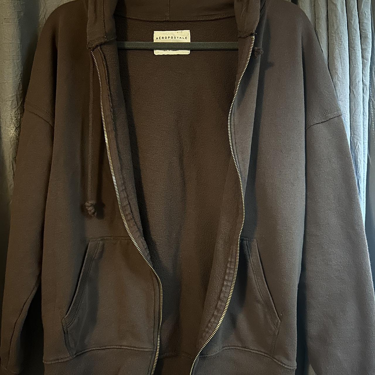 brown zip up hoodie aeropostale size small (fits... - Depop