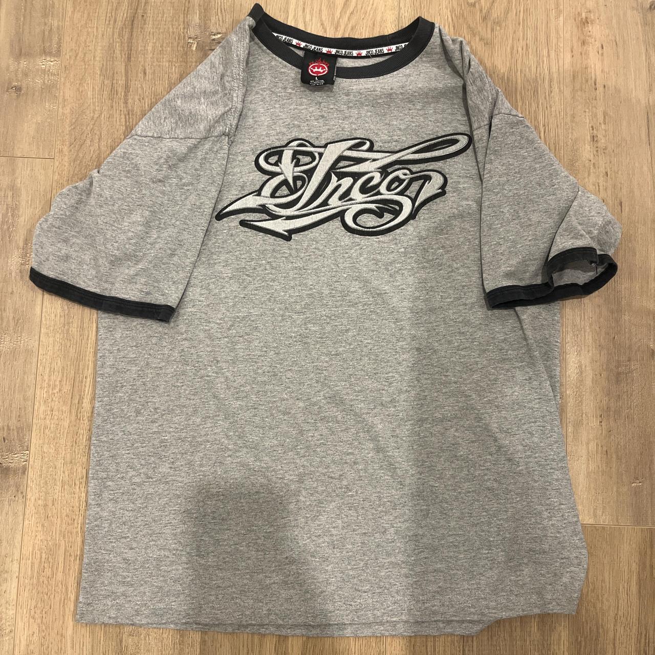 Grey and black jnco vintage tee, barely worn, like... - Depop