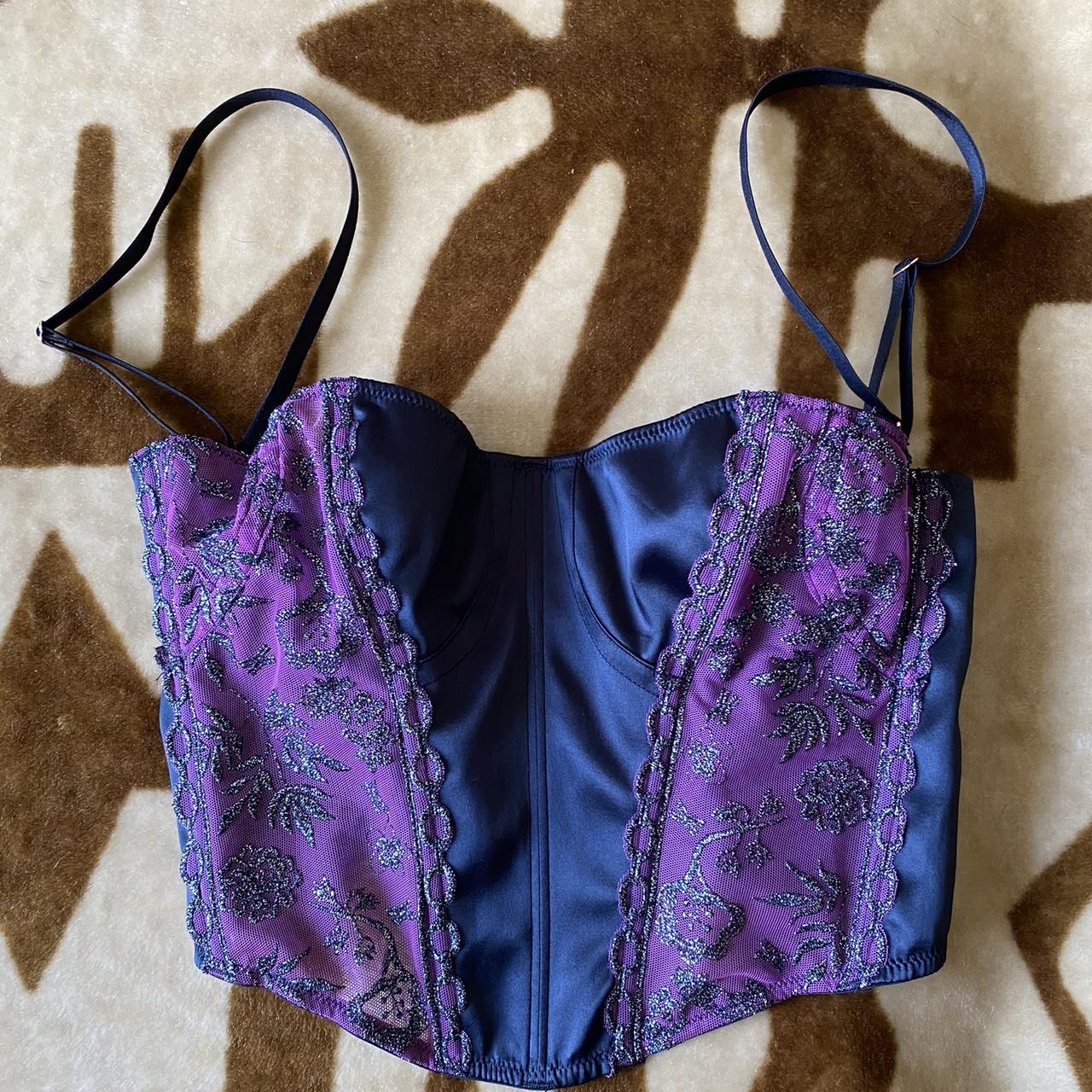 black + mauve/purple bustier, size S or M, tags off... - Depop