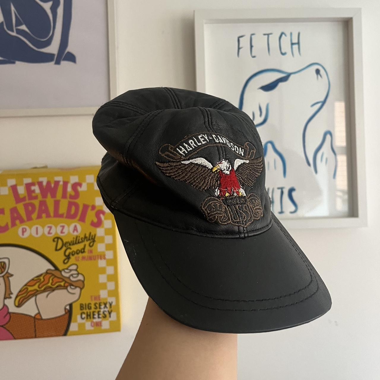 Black leather Harley Davidson cap #vintagecap... | Depop