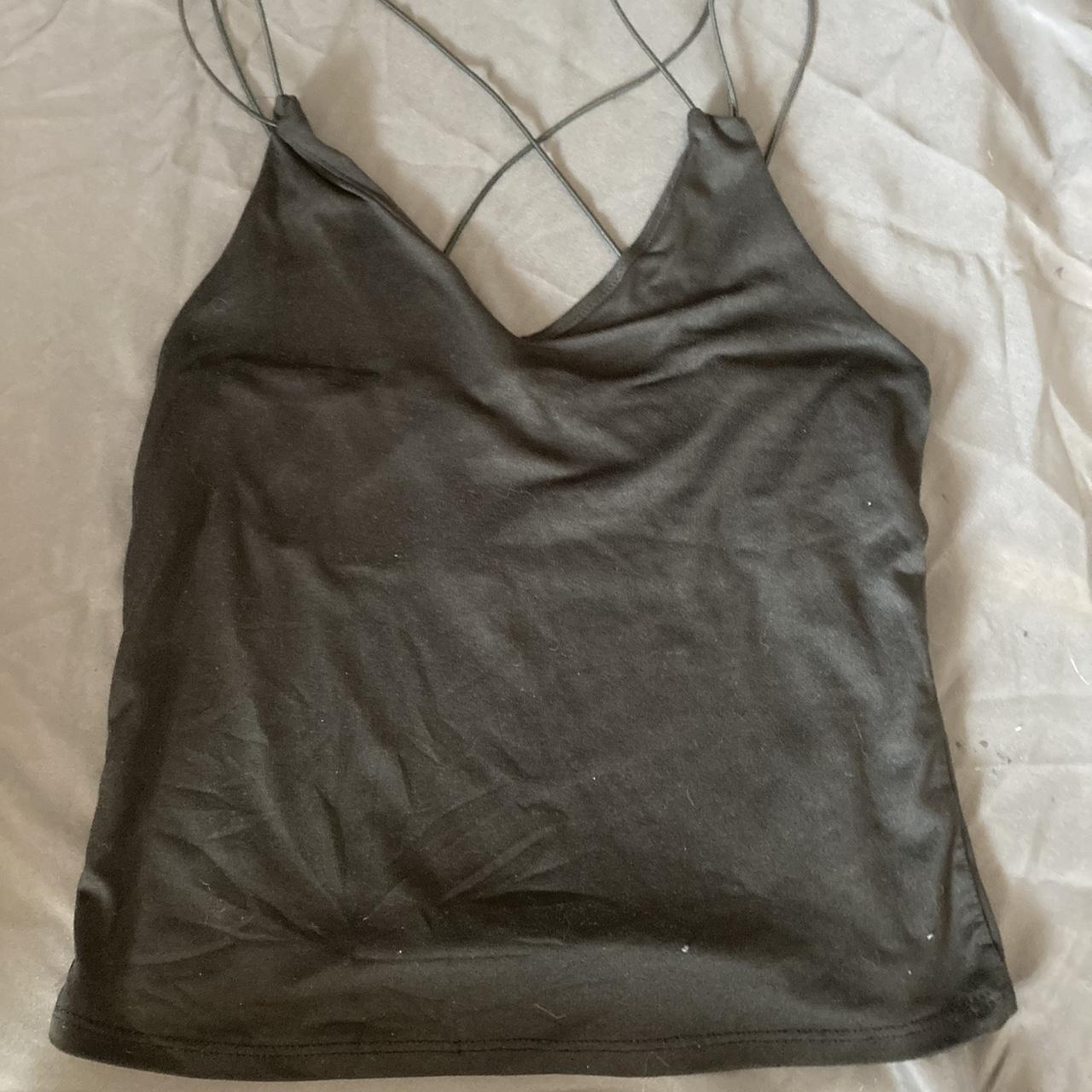 multi strap black tank top stretchy fabric - Depop