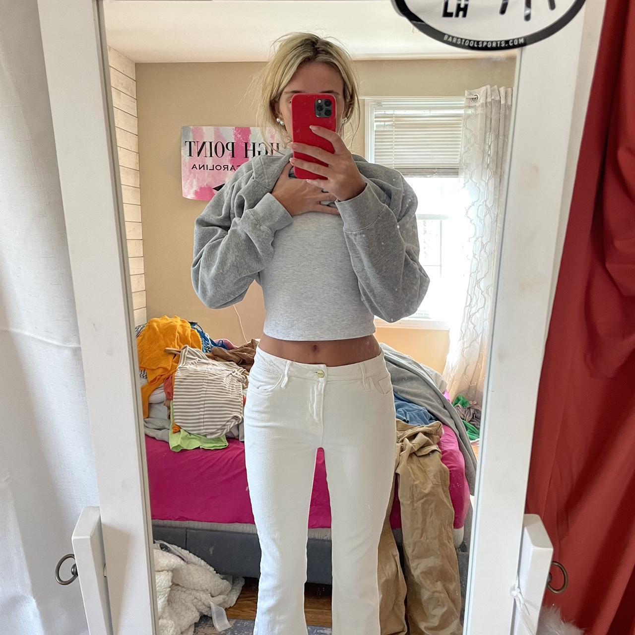 size 27/4, white cropped flare frame jeans. never... - Depop