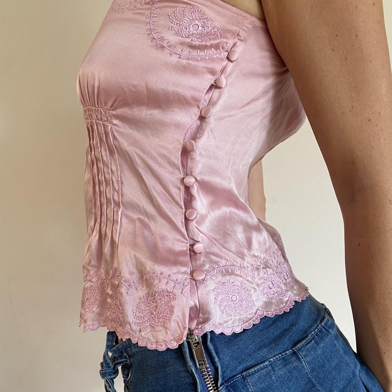 Vintage pink silky singlet Super cute side button... - Depop