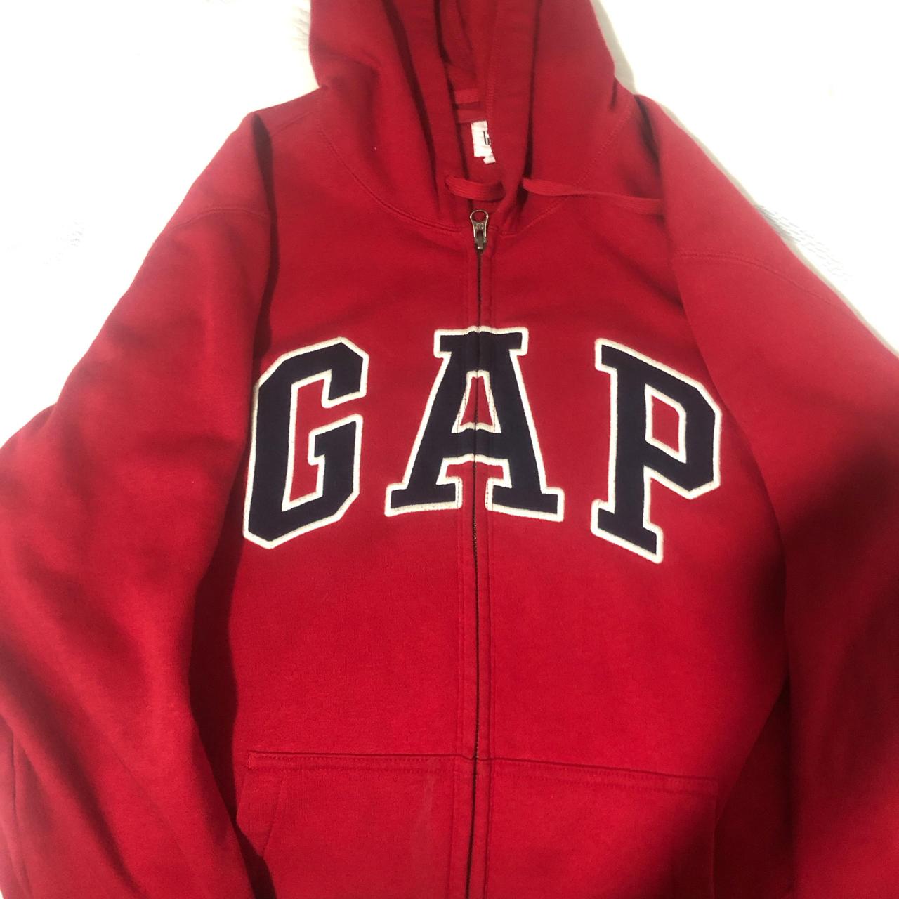 Red GAP hoodie size L jacket with zipper - Depop