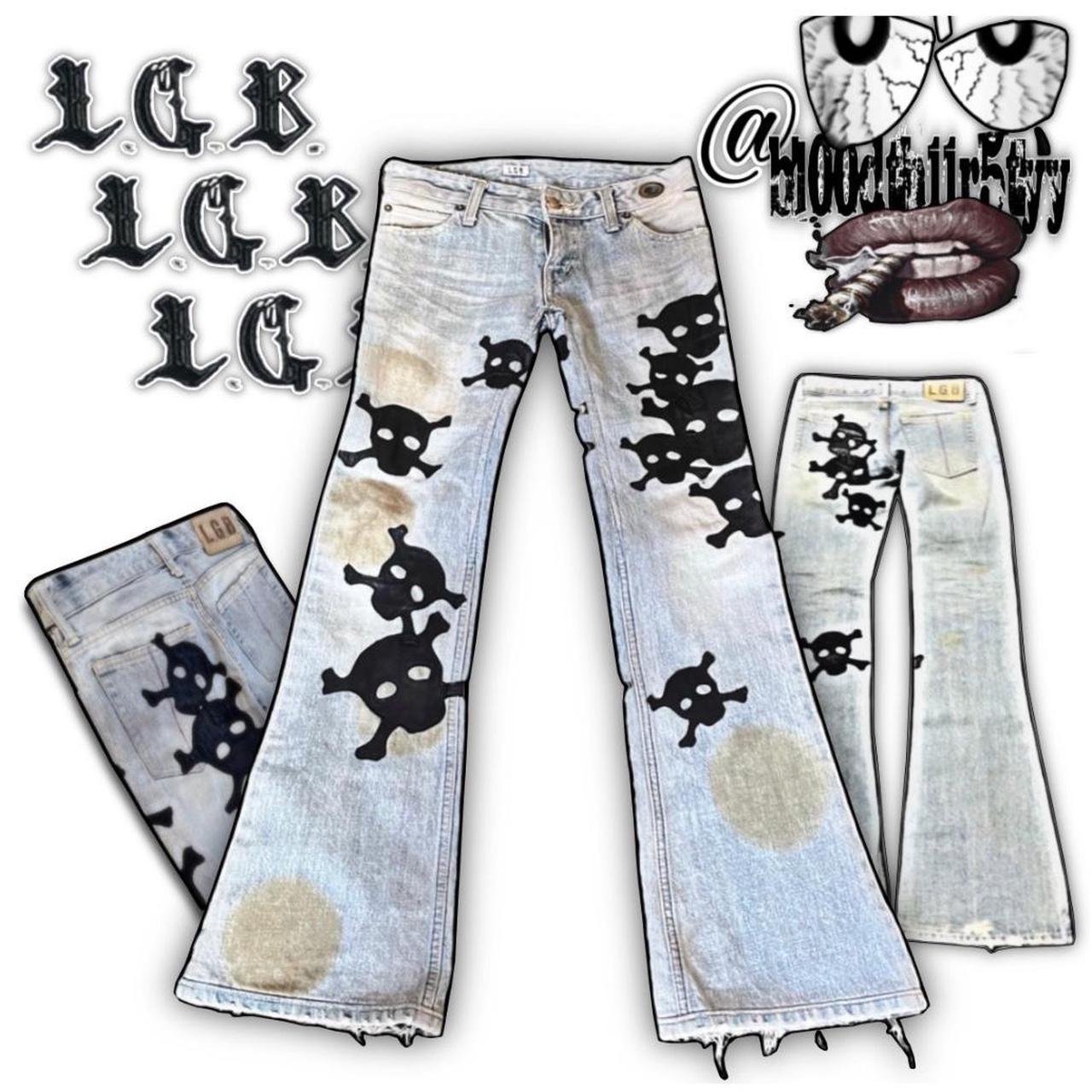 L.G.B. crazy wolf skull patch denim Hardest pants... - Depop