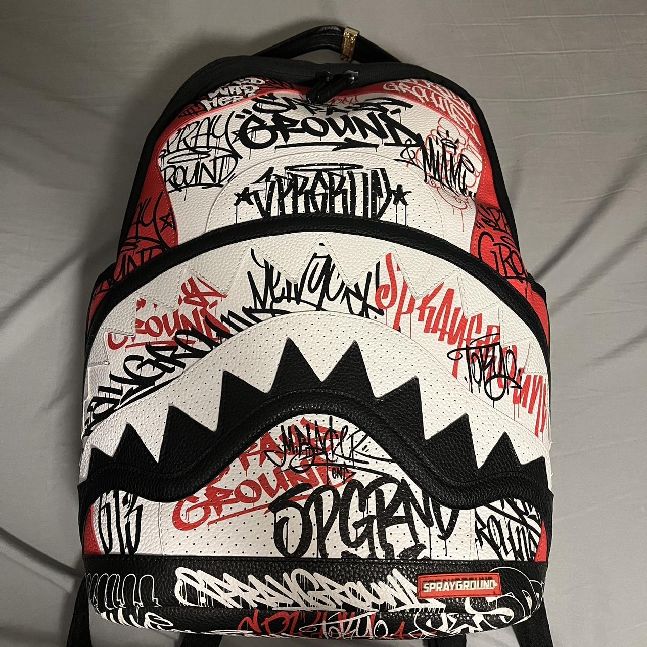 Sprayground red and black graffiti backpack 2023 - Depop