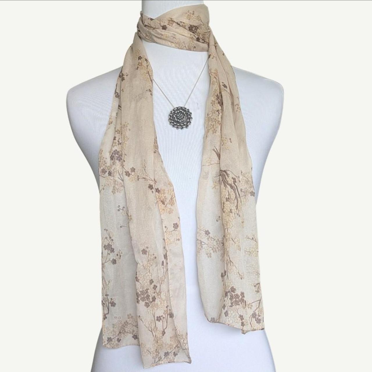 super cute cream floral scarf. perfect lightweight... | Depop