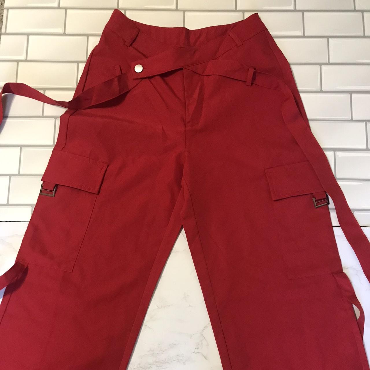 Red SHEIN cargo pants Size XS TTS same or next day... - Depop