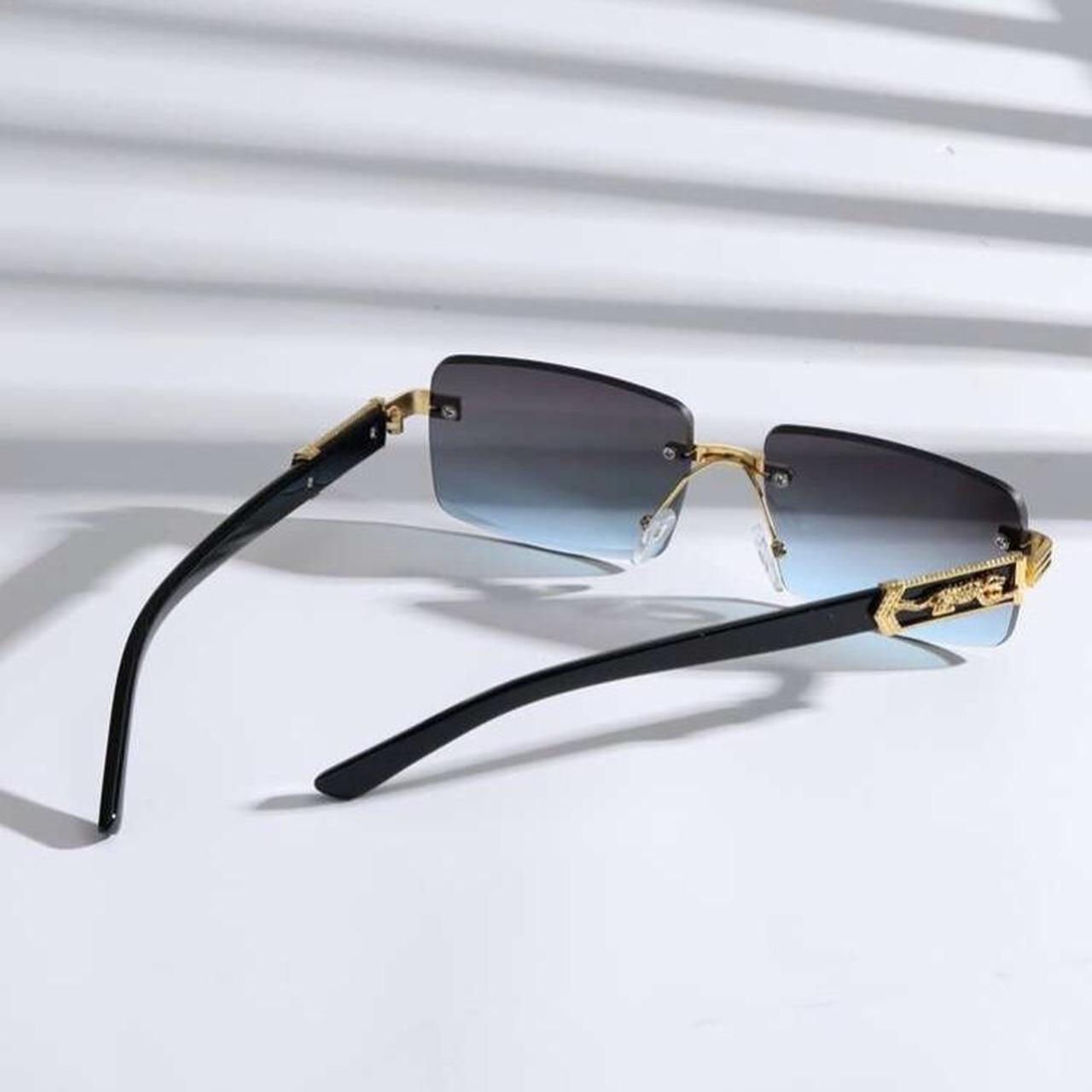 Light blue tinted lens rimless clear sunglasses, sun... - Depop