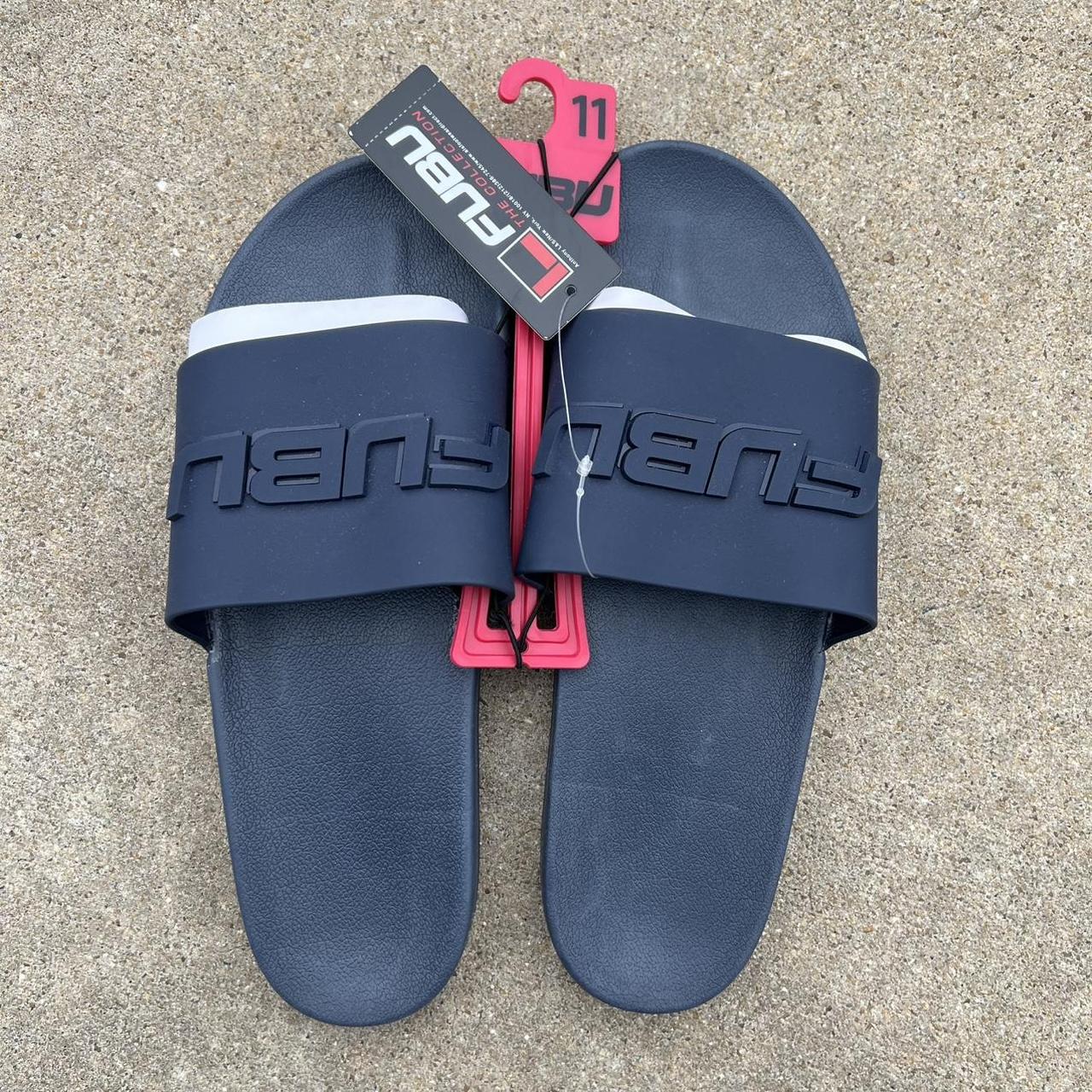 navy blue slides fubu slides brand new with tags... | Depop
