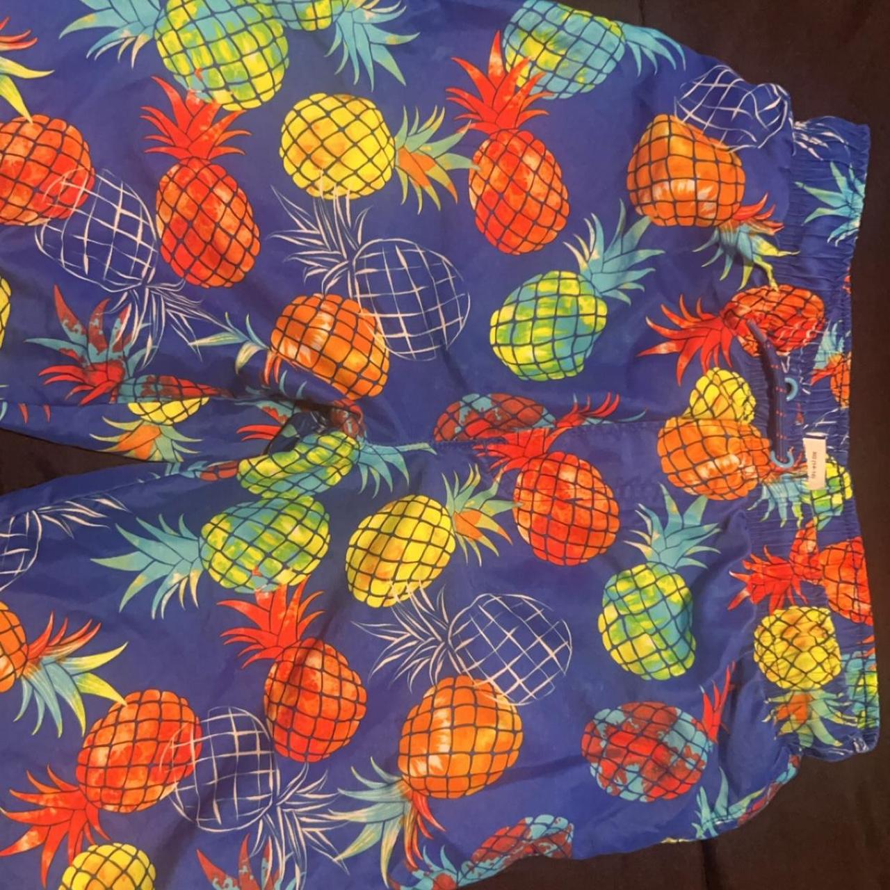 Pineapple blue and orange swimming trunks - Depop