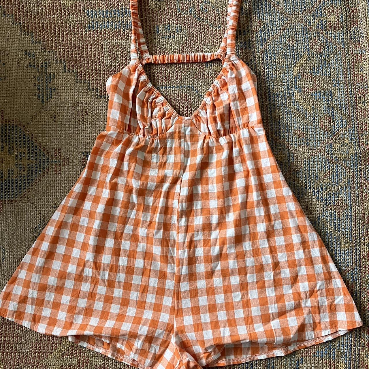 AU 8 Princess Polly orange gingham romper /... - Depop