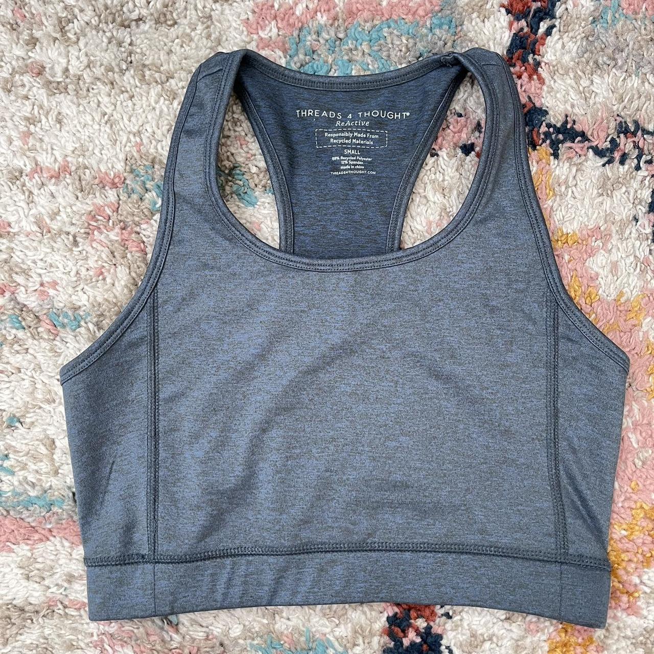 Threads 4 Thought Women's Navy and Blue Bra | Depop