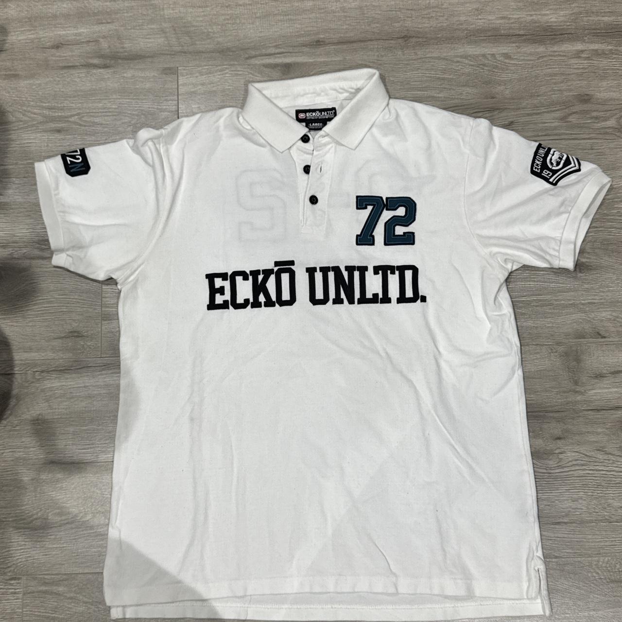 White Ecko Unltd. polo shirt SZ L $30 OBO *SOLD... - Depop