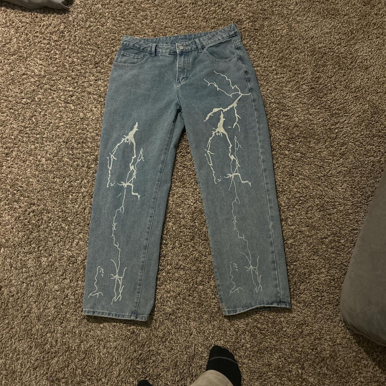 Lightning bolt jeans - unique, one-of-a-kind design... - Depop