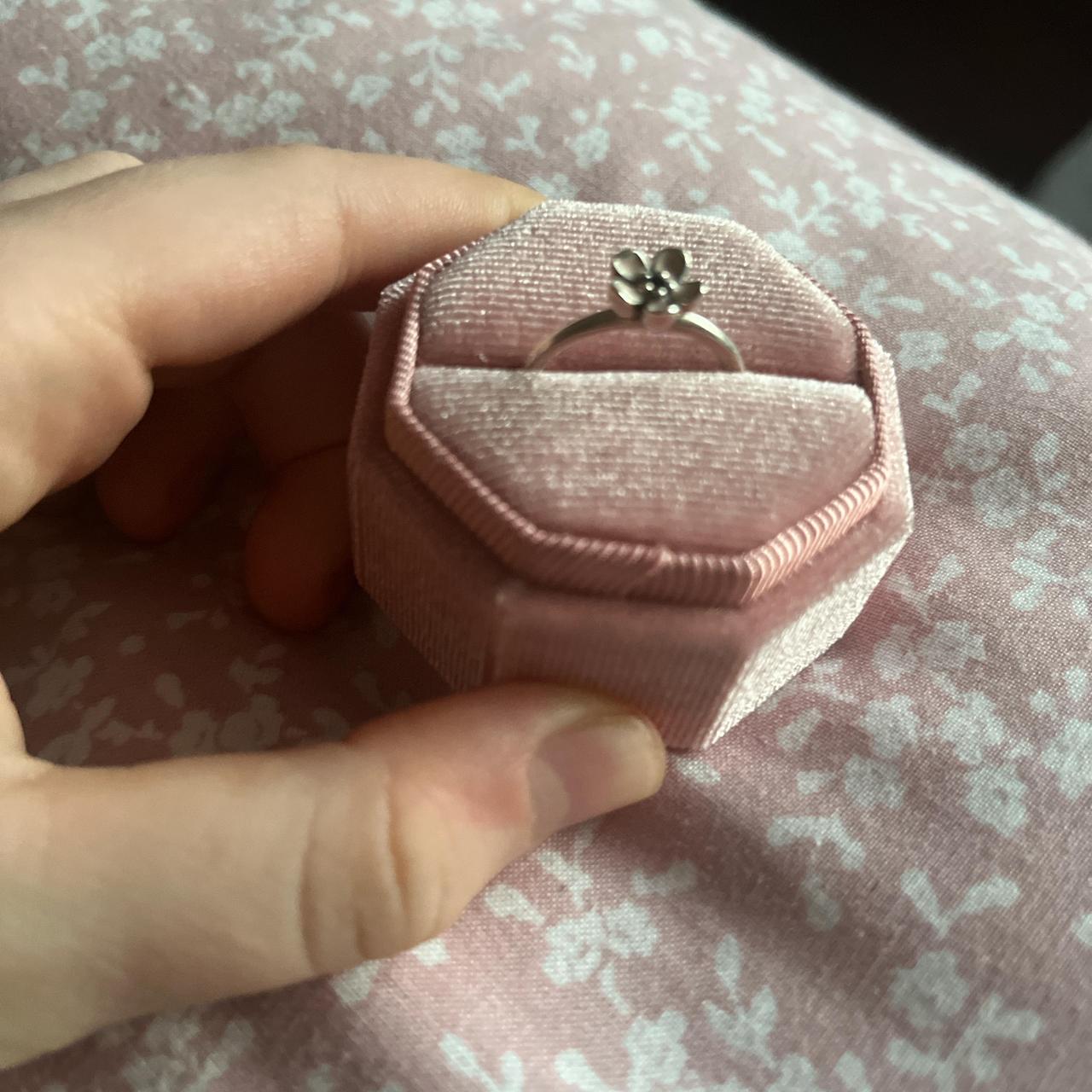 pink flower retired pandora silver ring good... | Depop