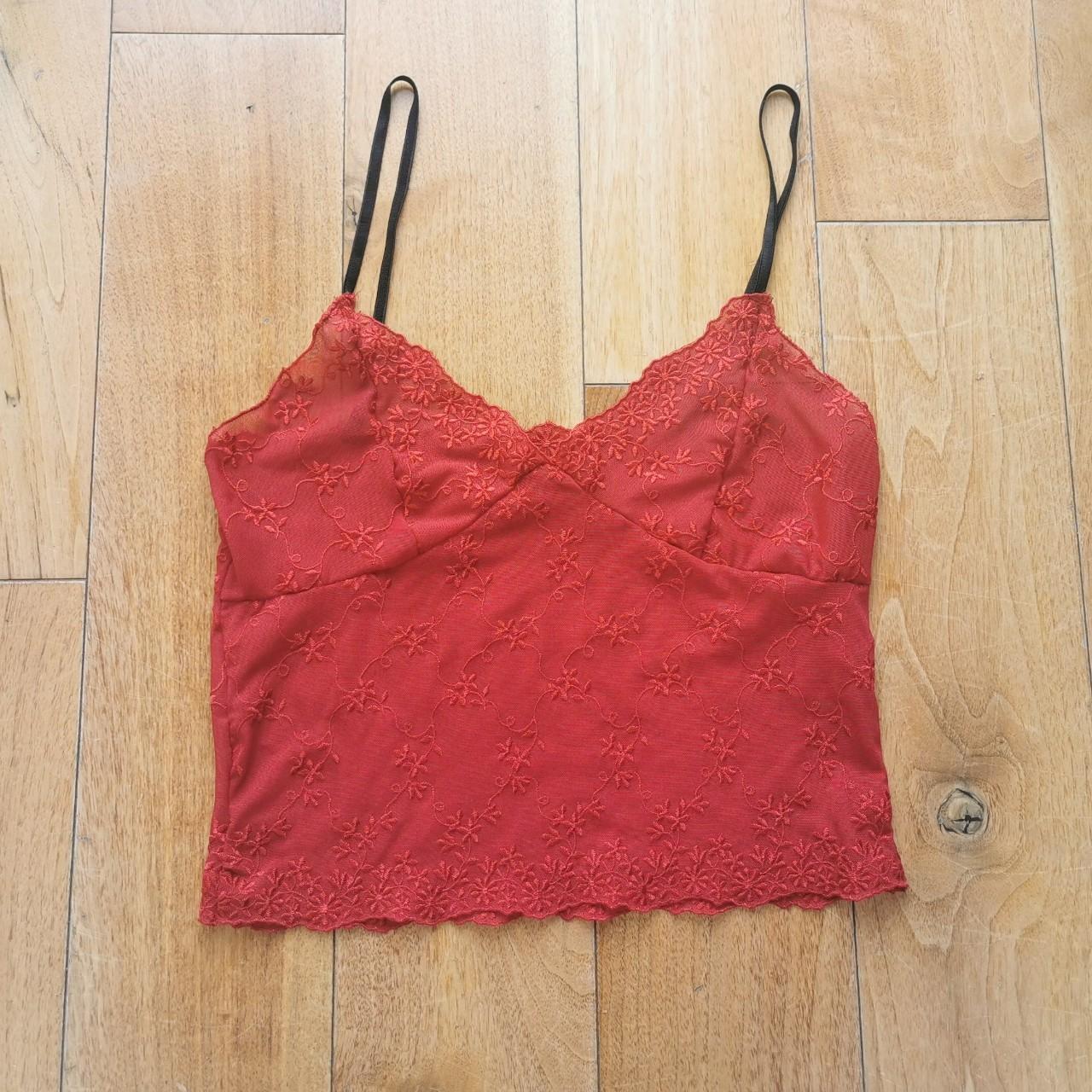 Red Lace cami top Handmade by me/ it is sheer Price... - Depop