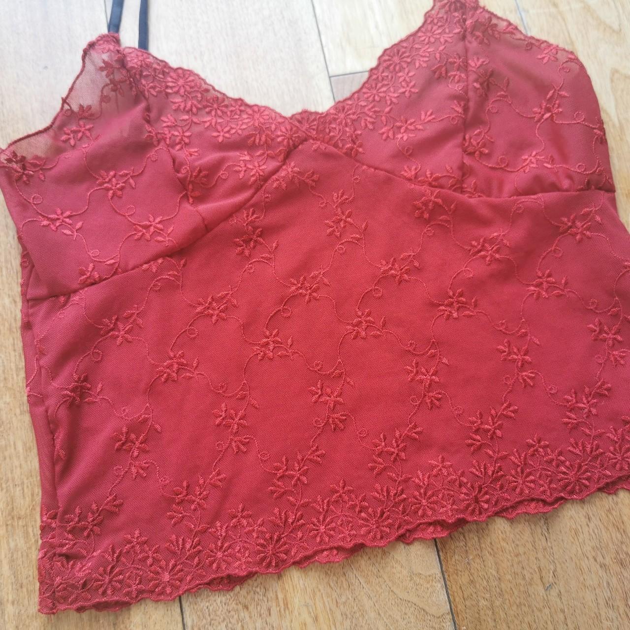 Red Lace cami top Handmade by me/ it is sheer Price... - Depop