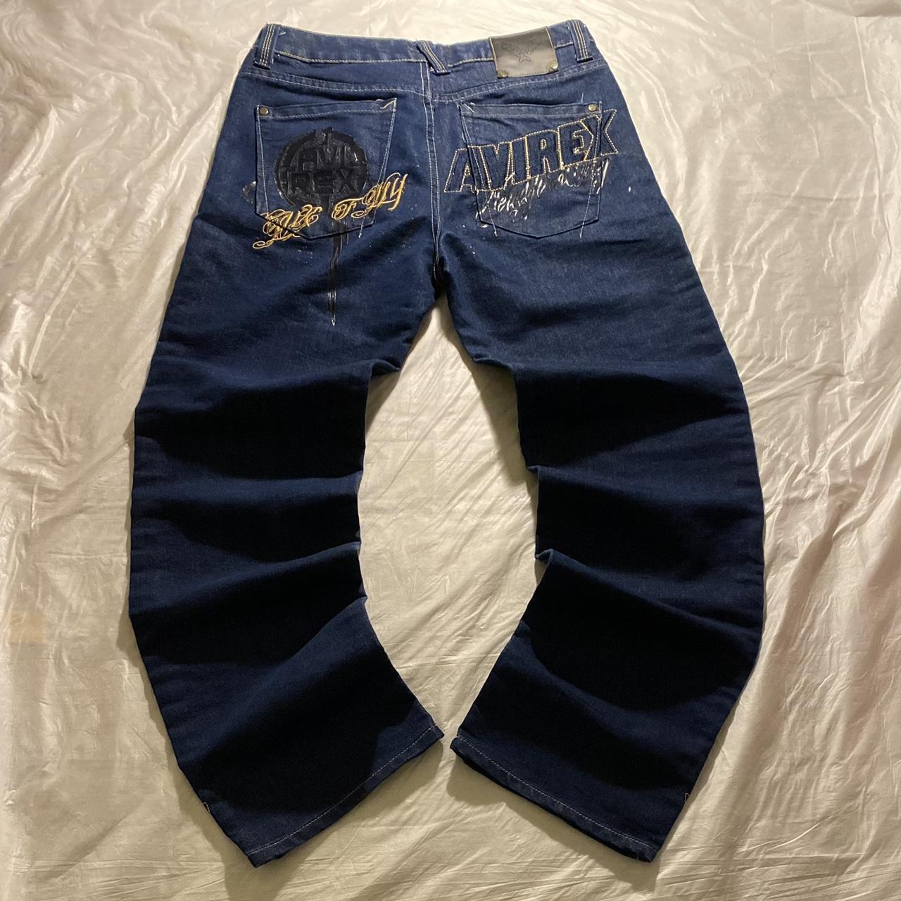 Avirex navy and blue jeans no wear, like new 32... - Depop