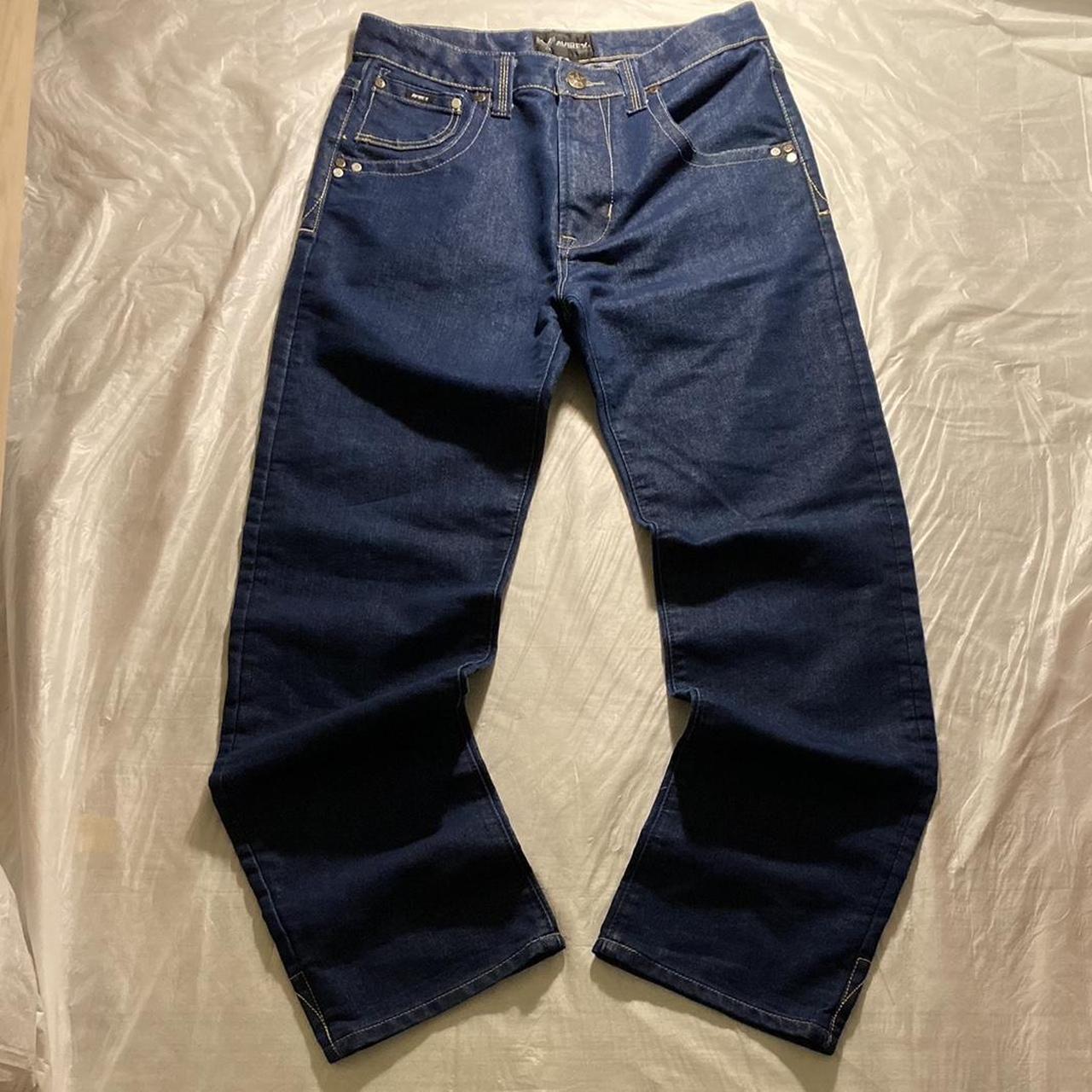 Avirex navy and blue jeans no wear, like new 32... - Depop