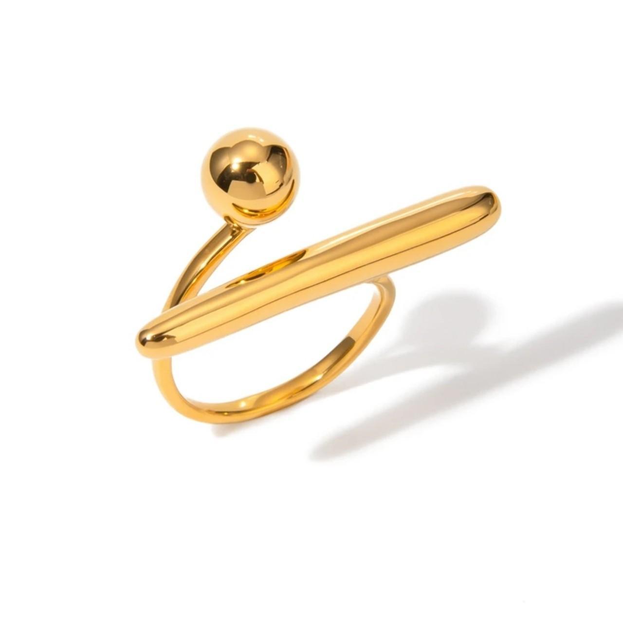 Geometric Ring- adjustable size 18k PVD Gold-plated... | Depop