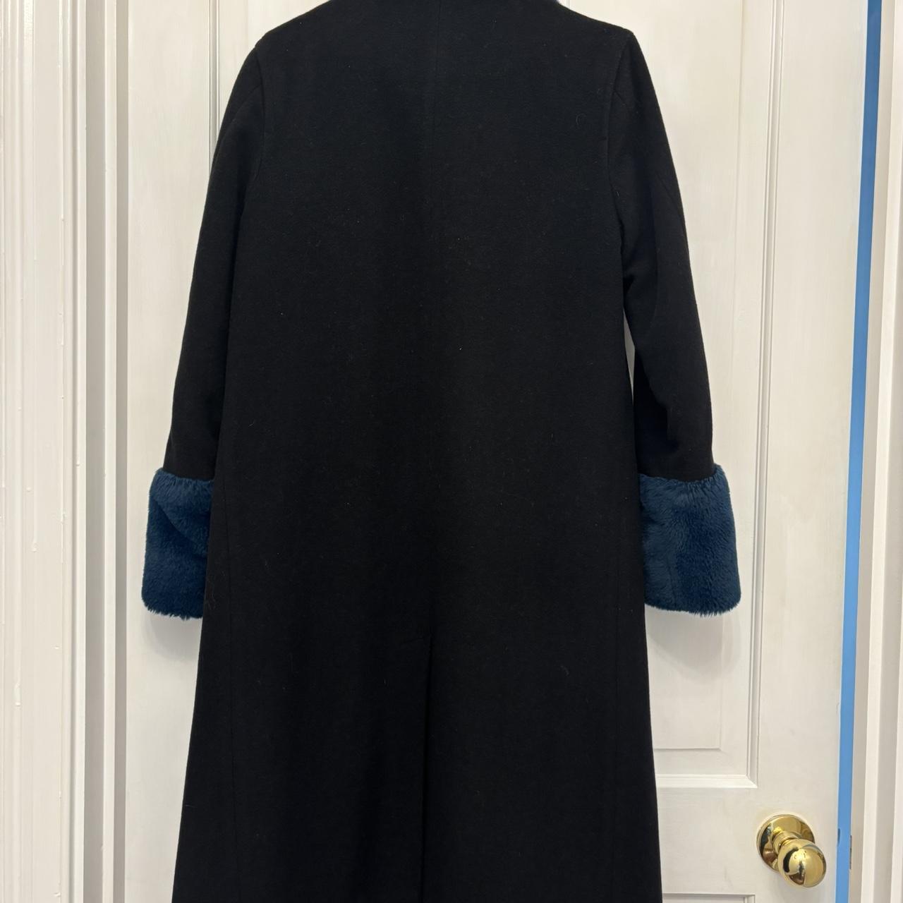 Helene Berman Coat. Black wool coat with blue/ green... | Depop