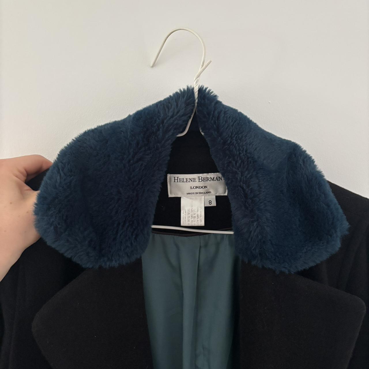 Helene Berman Coat. Black wool coat with blue/ green... | Depop