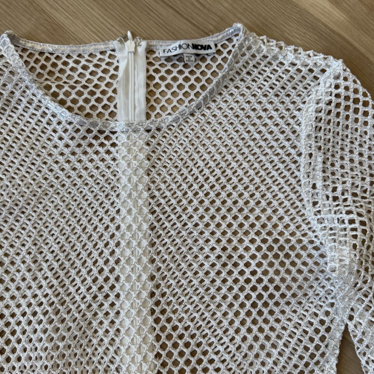 silver & white mesh bodysuit and skirt set used just... | Depop