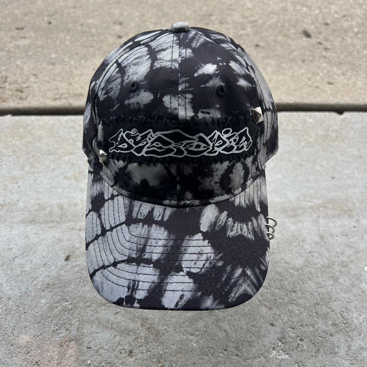 hand-distressed black and white dystopia hat... - Depop