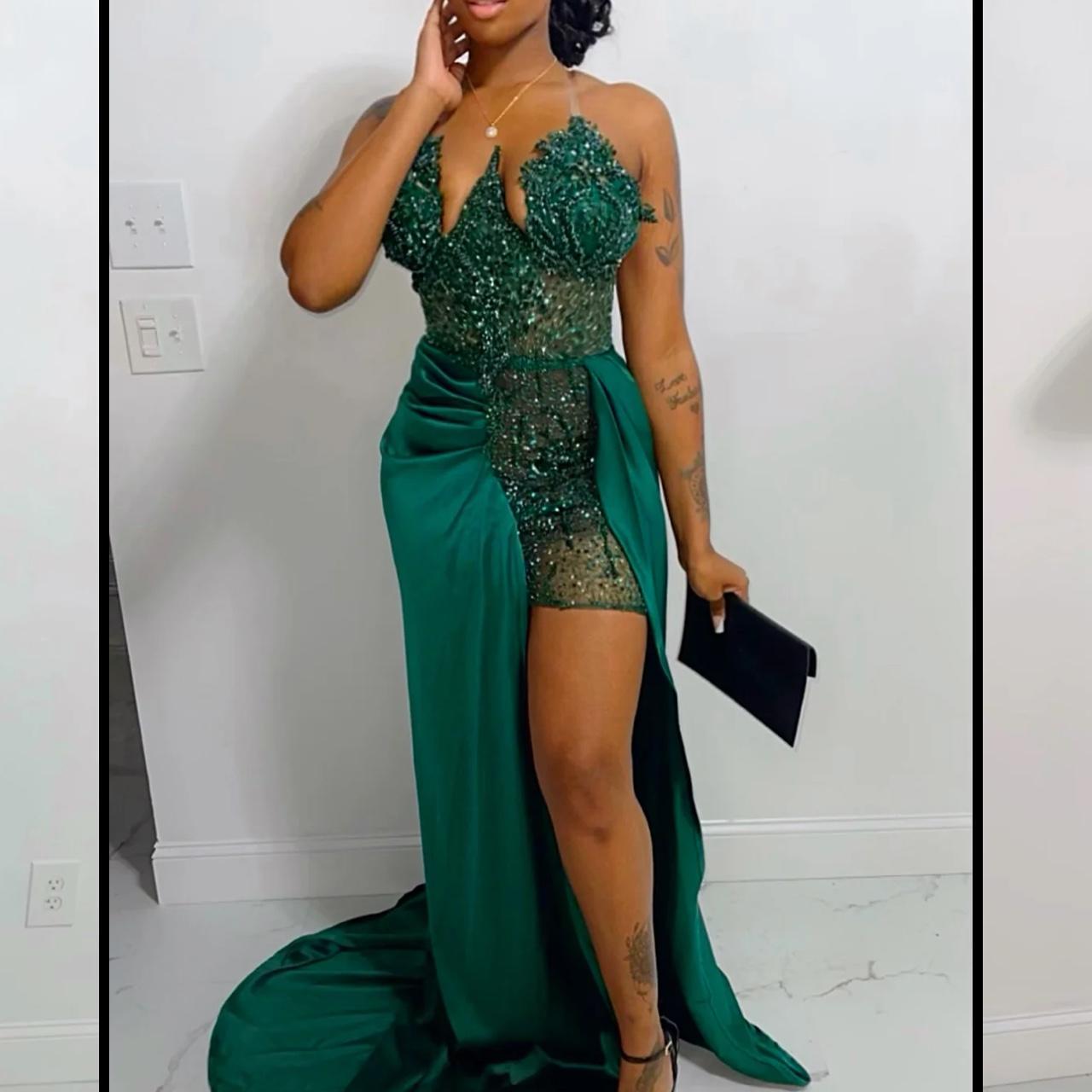 > Green beaded mini skirt prom dress > worn once >... | Depop