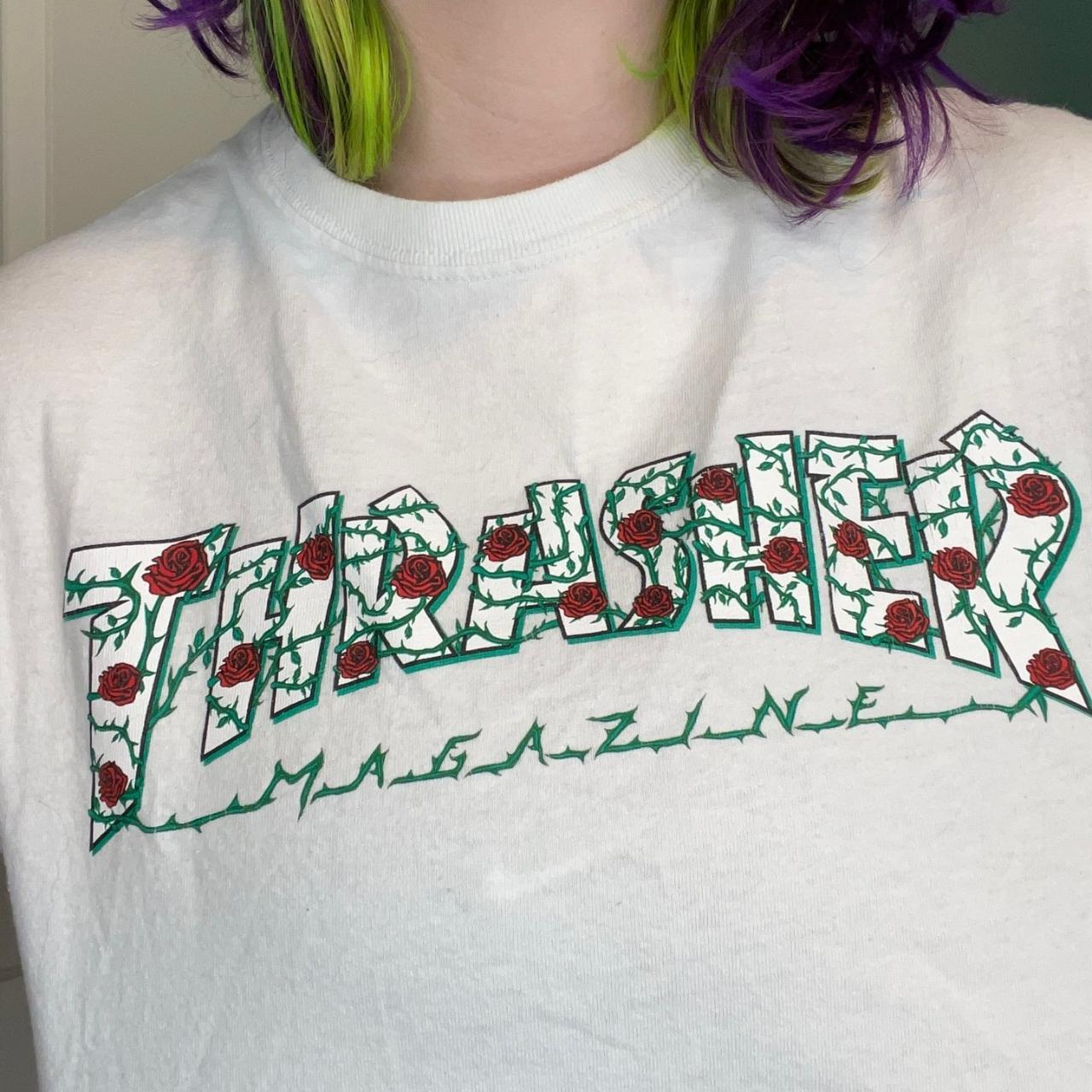 White rose Thrasher Magazine tee Size Small Worn... - Depop