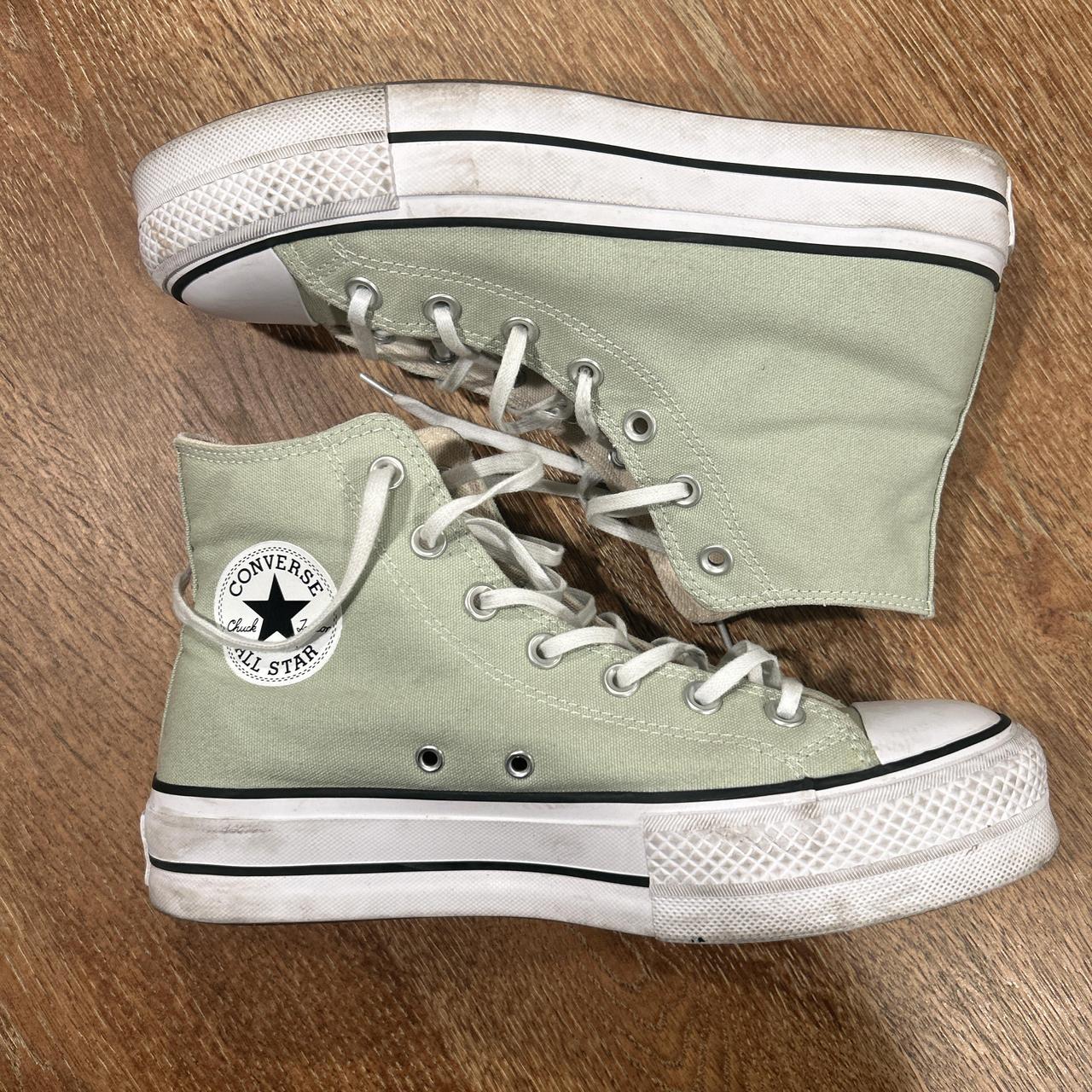 mint green high top converse barley worn one shoe... - Depop