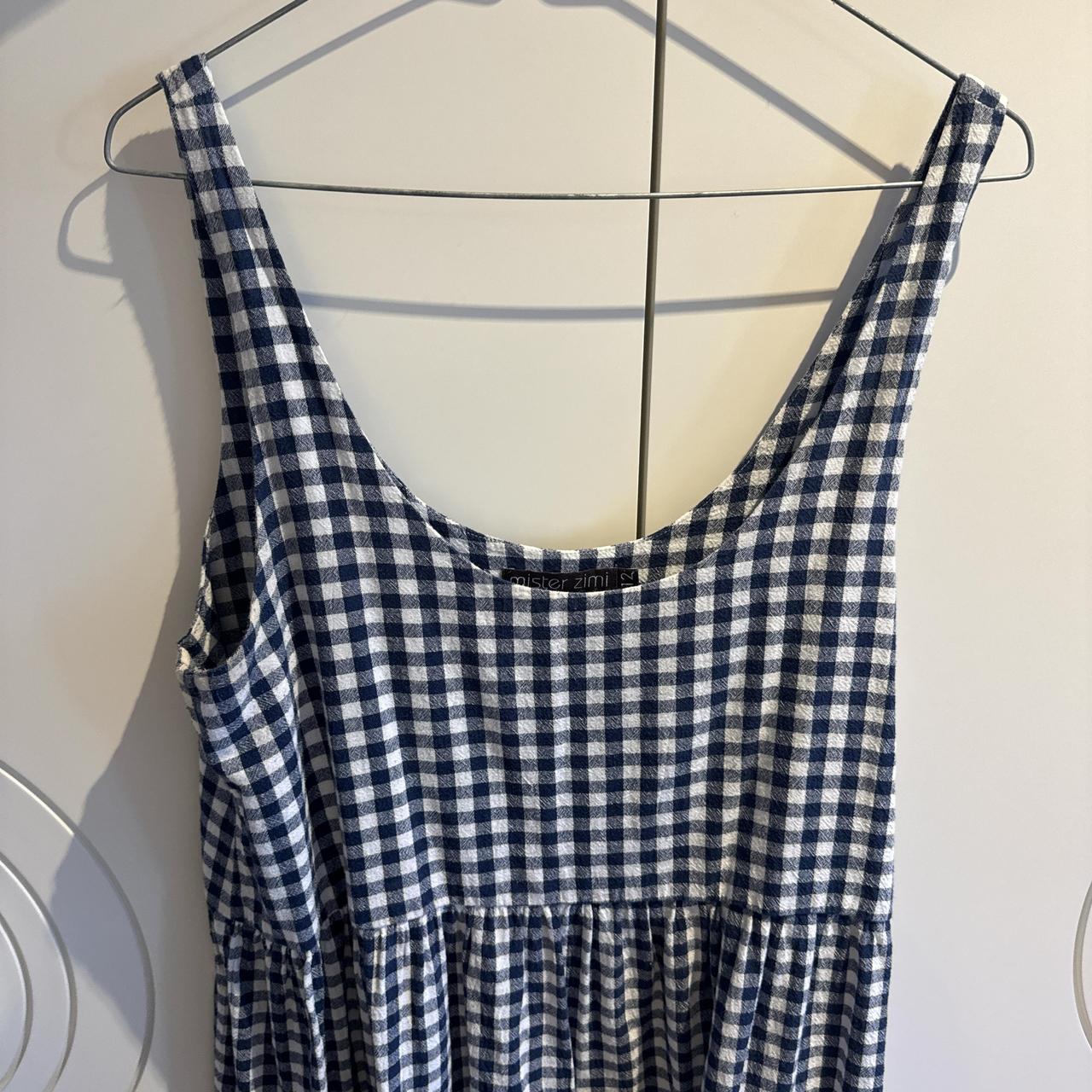 Mister Zimi blue and white chequered midi dress - Depop