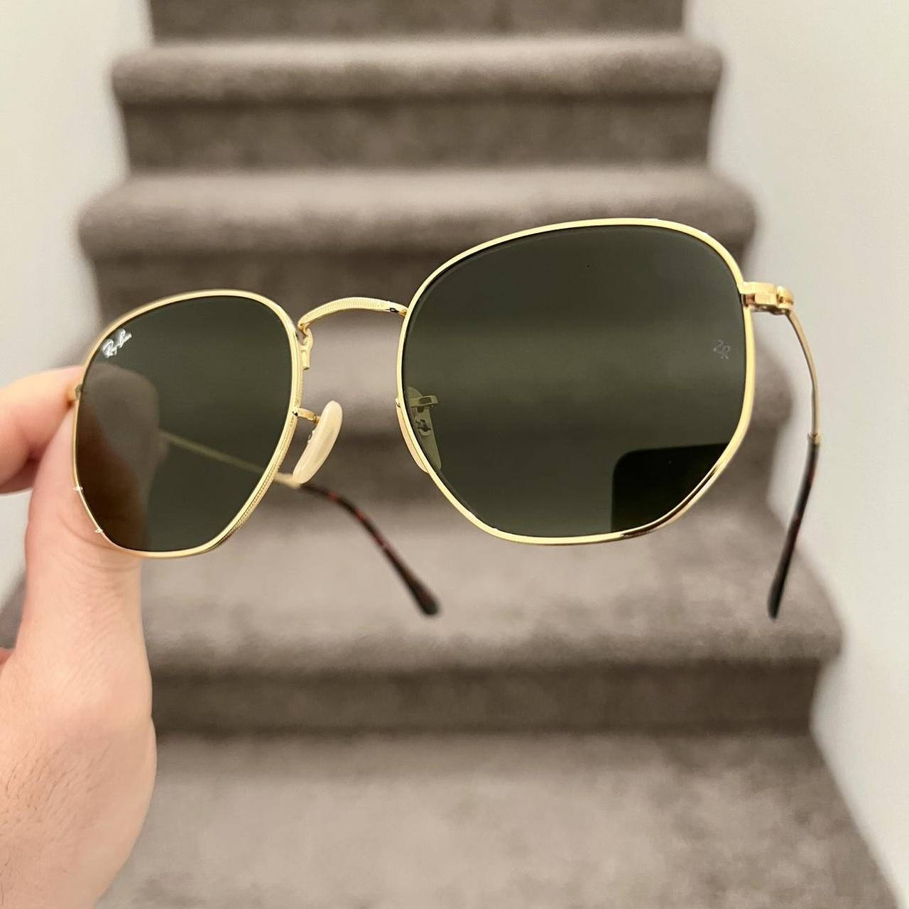 New Ray-Ban Hexagonal RB3548 Sunglasses 54mm Gold/Green | Depop