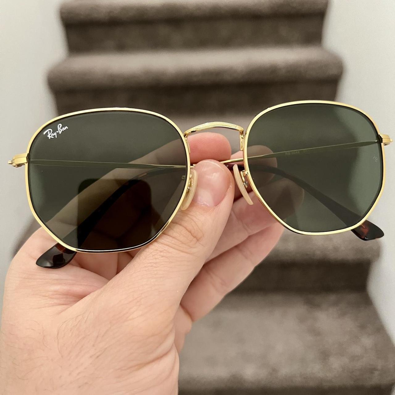 New Ray-Ban Hexagonal RB3548 Sunglasses 54mm Gold/Green | Depop