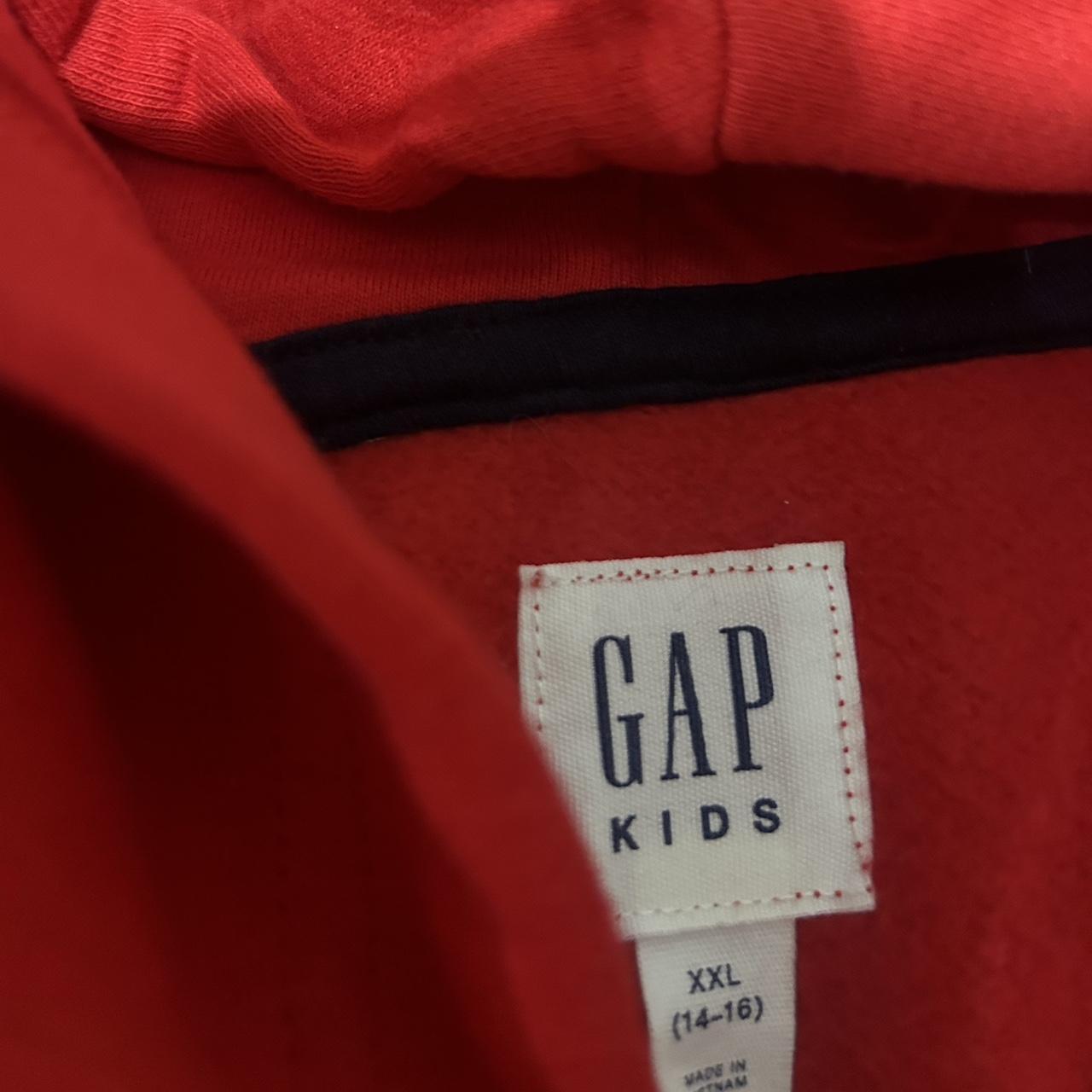 red Gap hoodie with navy blue logo ~kids xxl (can... - Depop