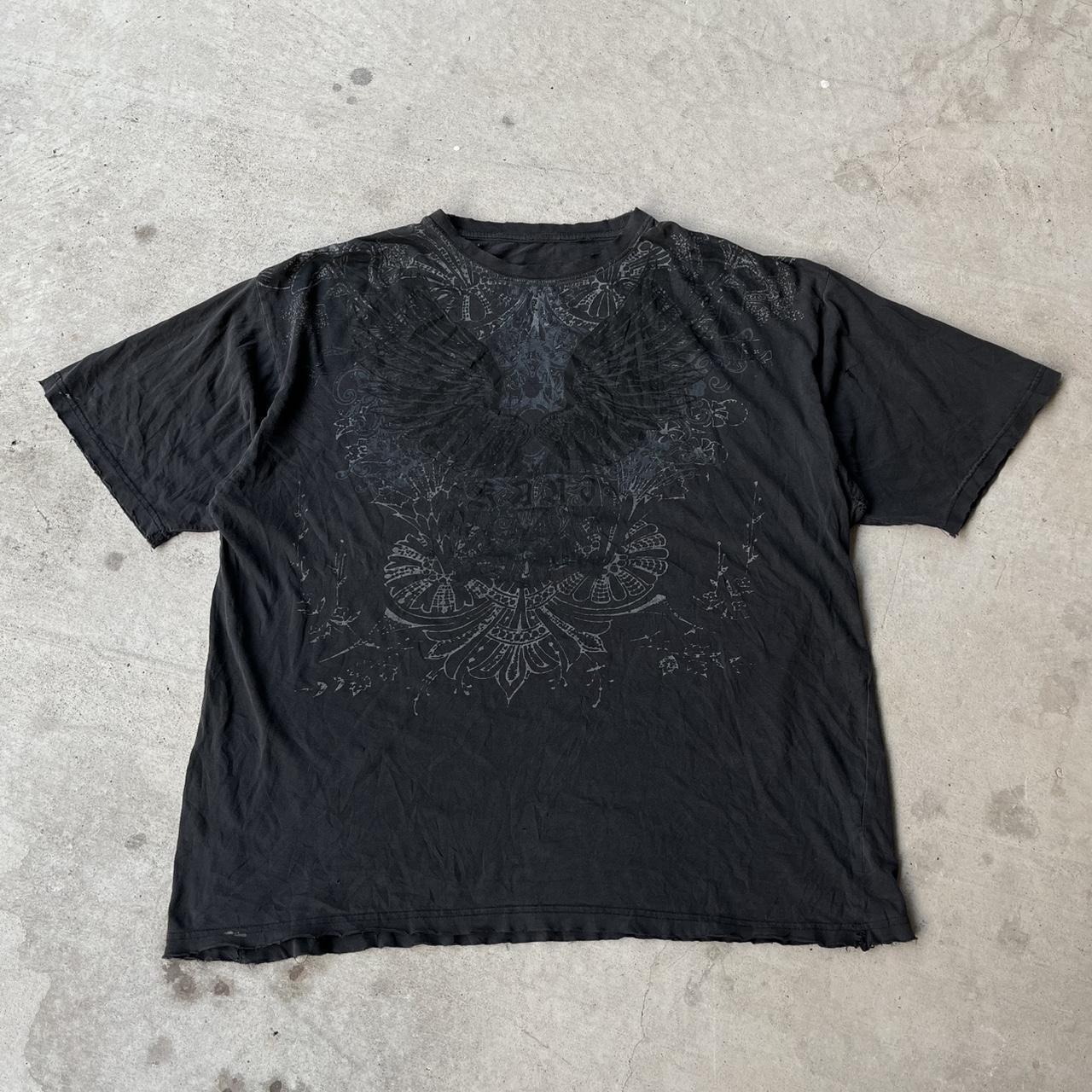 Vintage Y2K Affliction Esque Tee Small Holes... - Depop